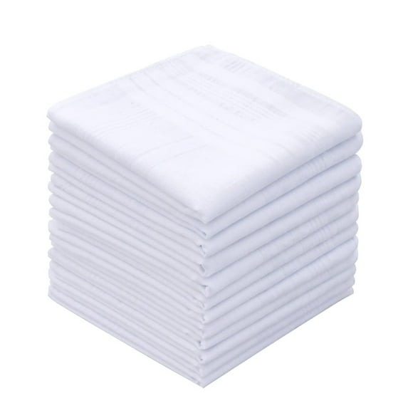 Men's Handkerchiefs 100% Cotton Solid White with Stripe Large Classic ...