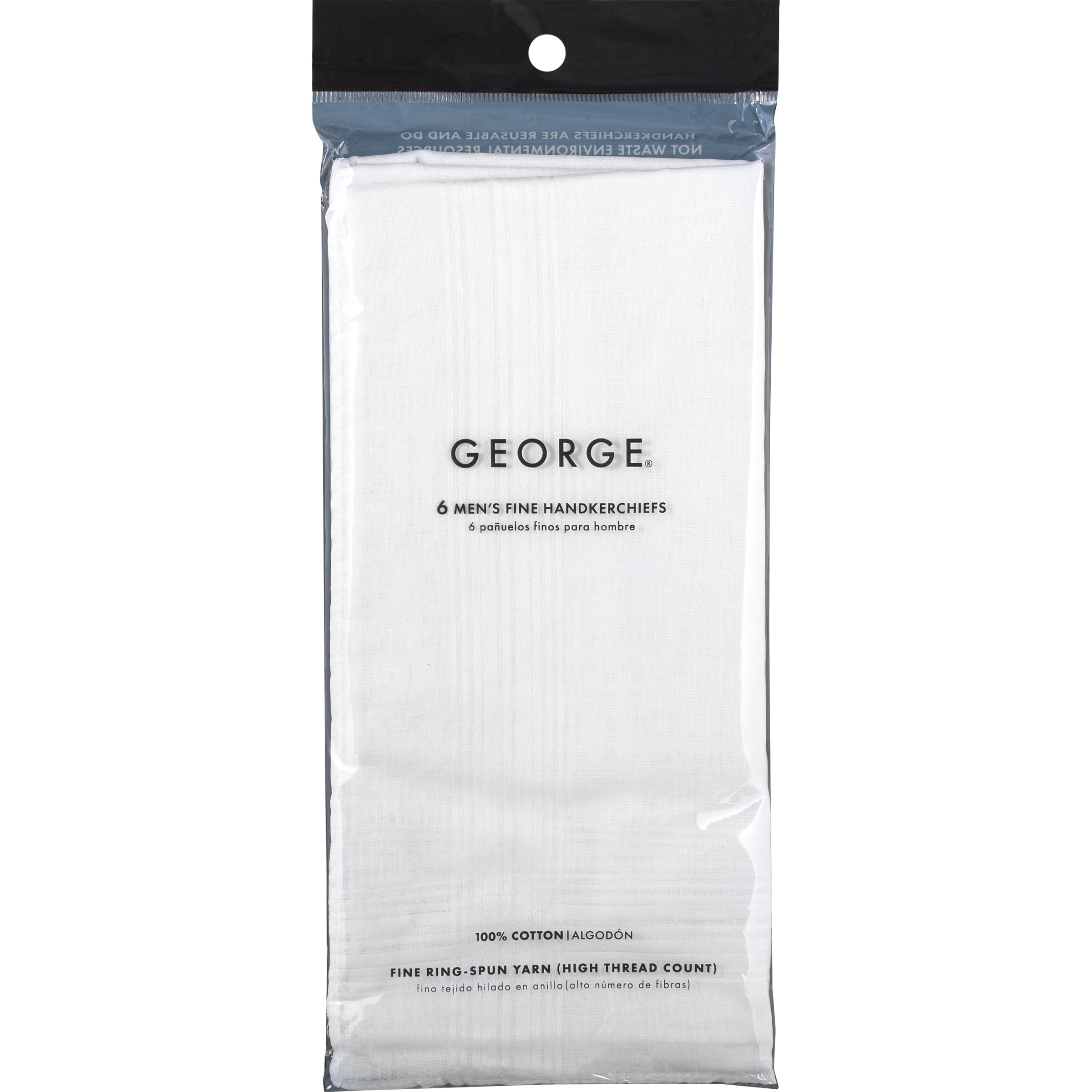 Men's Handkerchiefs, White, 6-Pack - Walmart.com