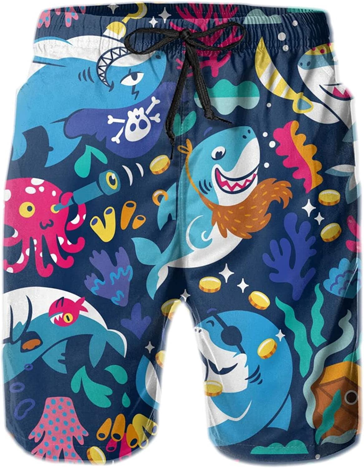 Men's Happy Shark Swim Trunks Quick Dry Swim Shorts Print Beach Board ...