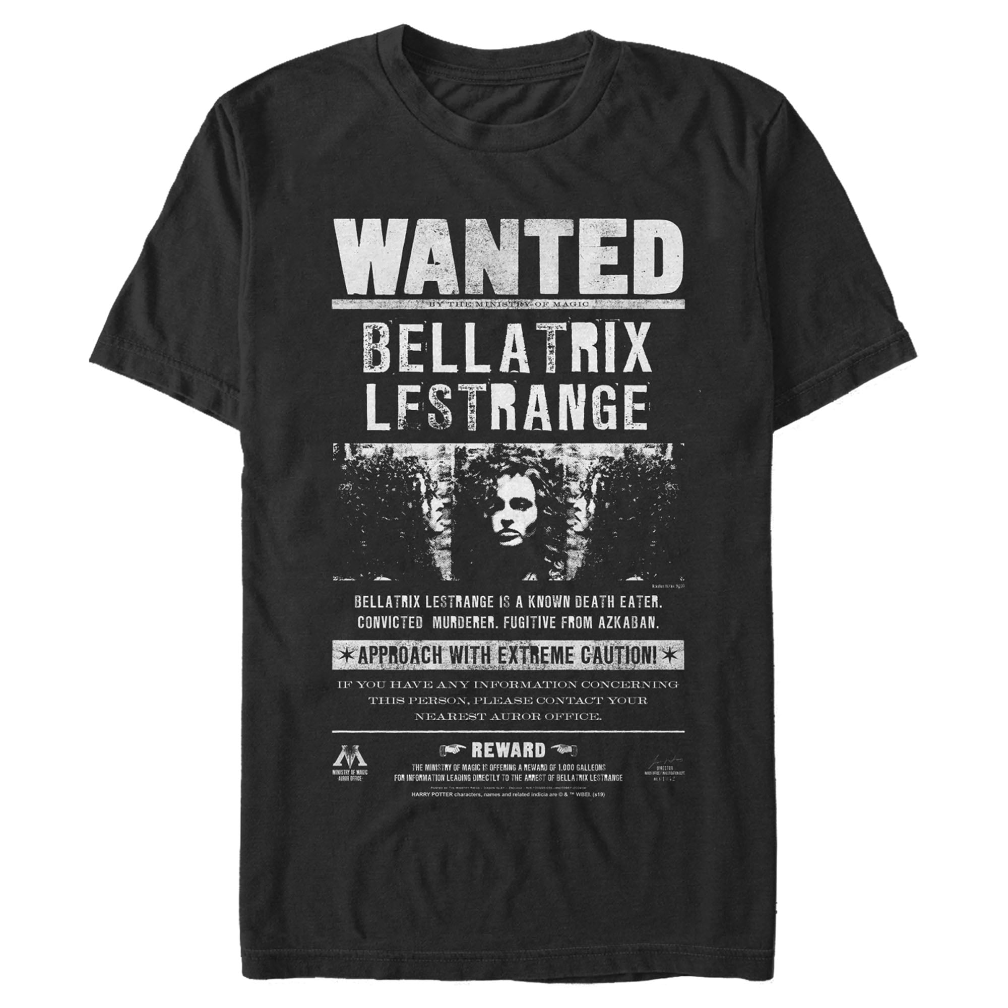 Harry Potter Men's Graphic Tee, Bellatrix Wanted Poster, Hogwarts Adult ...