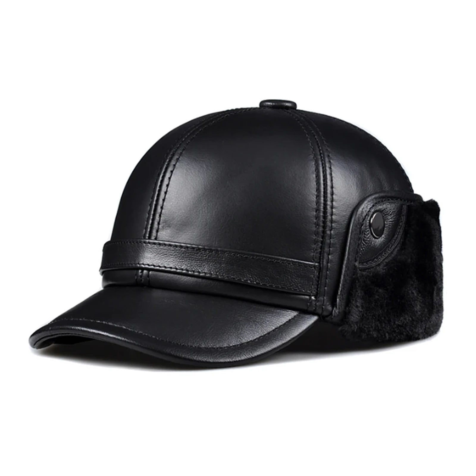 Men's Hat Thicken Real Leather Sheepskin Baseball Caps With Ears Warm ...