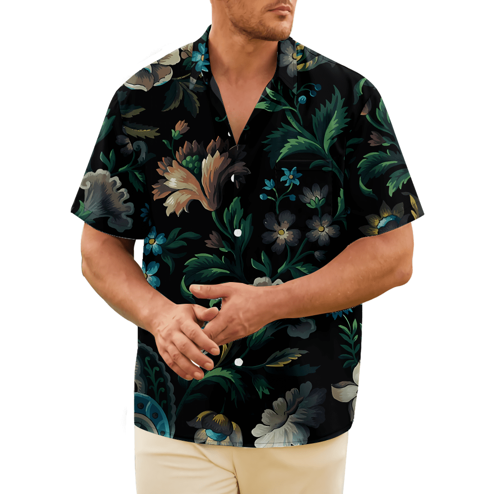 Mens Hawaiian Paisley Shirt Button Down Short Sleeve Tropical Casual