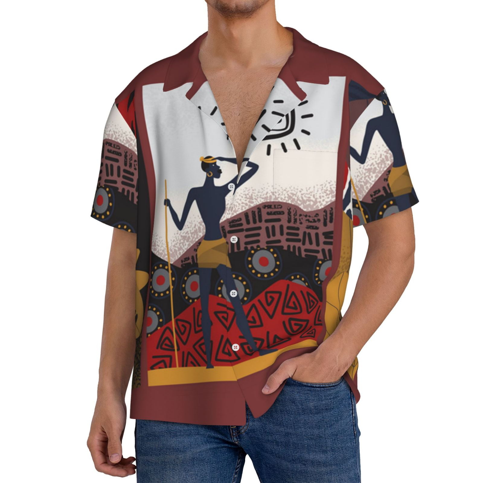 Men's Hawaiian Shirt Short Sleeve Button Down Beach Vacation , African ...