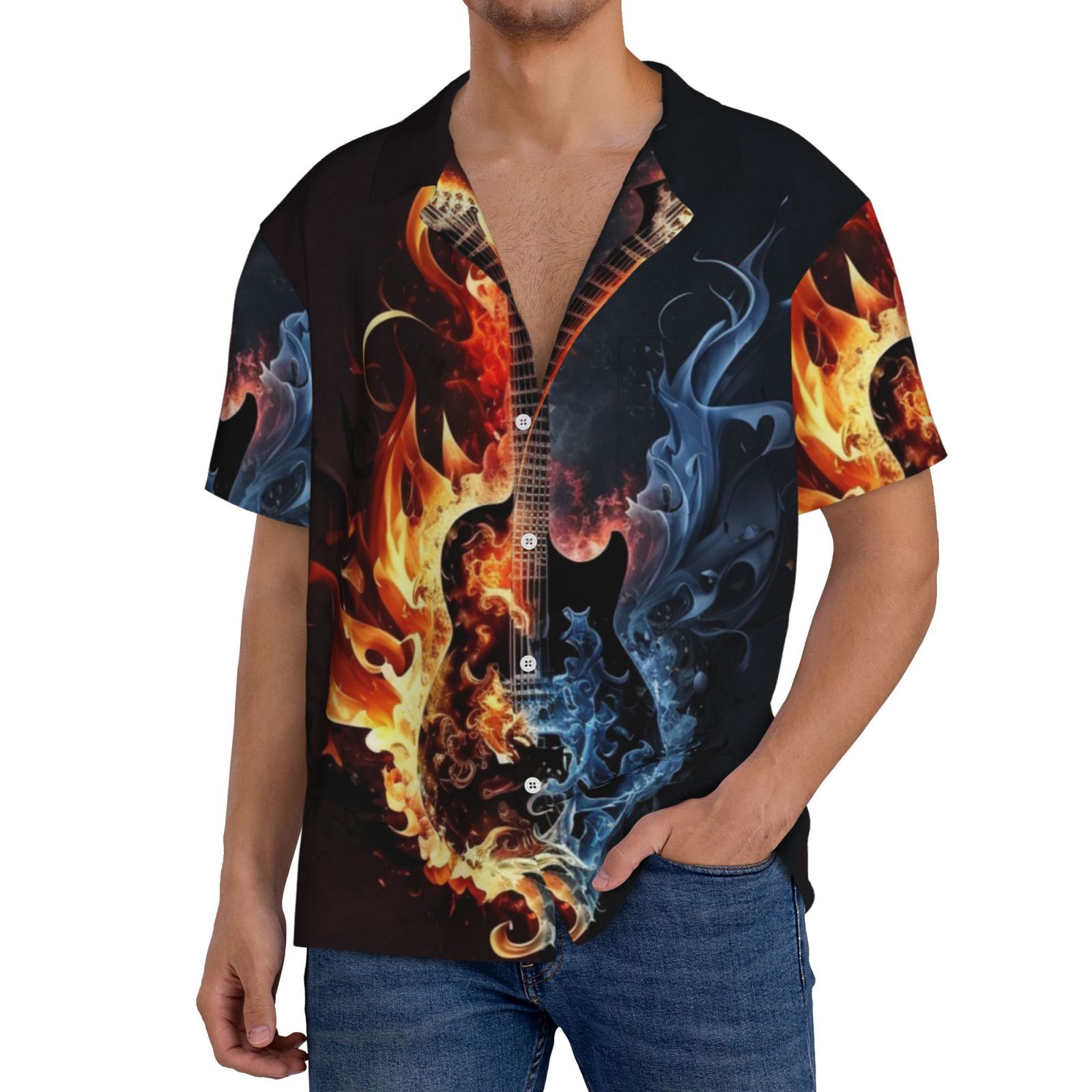 Men's Hawaiian Shirt Short Sleeve Button Down Beach Vacation , Flaming ...