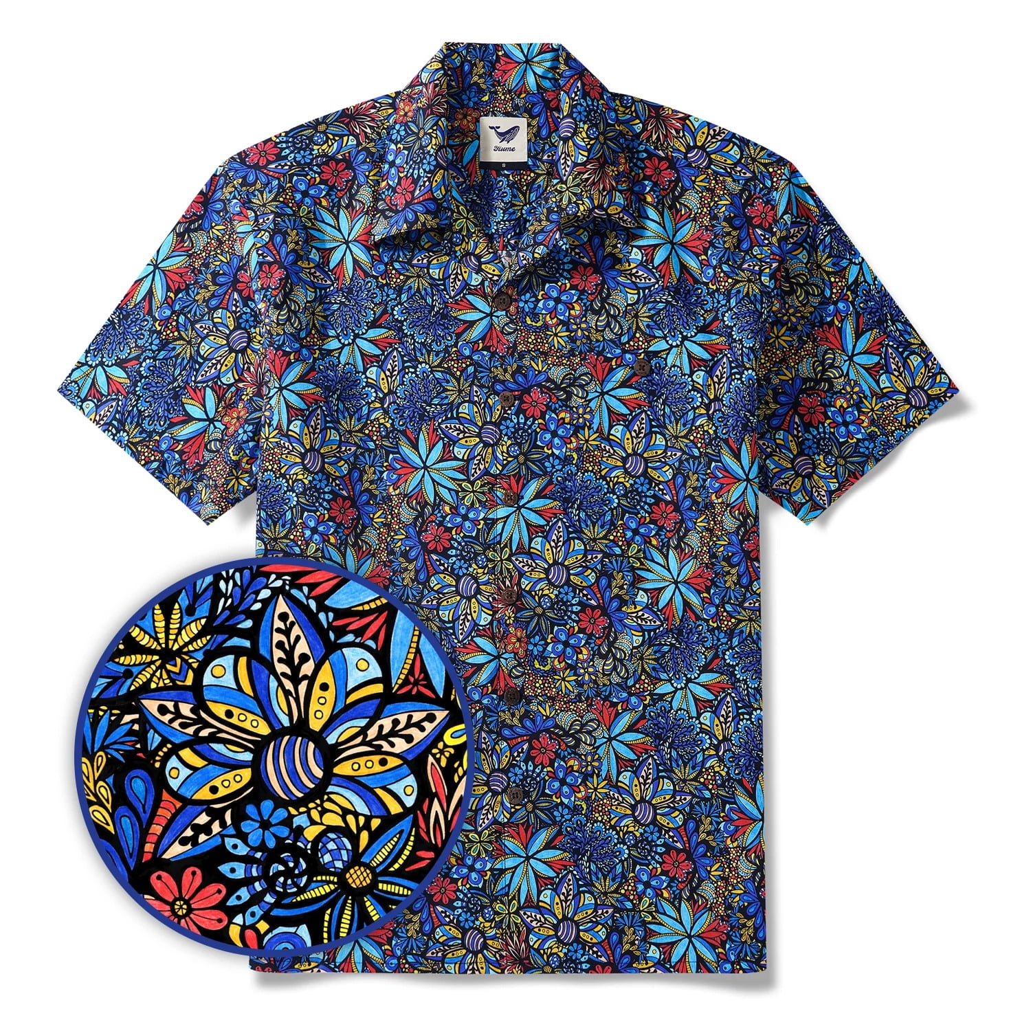 Men's Hawaiian Shirt Short Sleeve Camp Collar 100% Cotton Blue Aloha ...