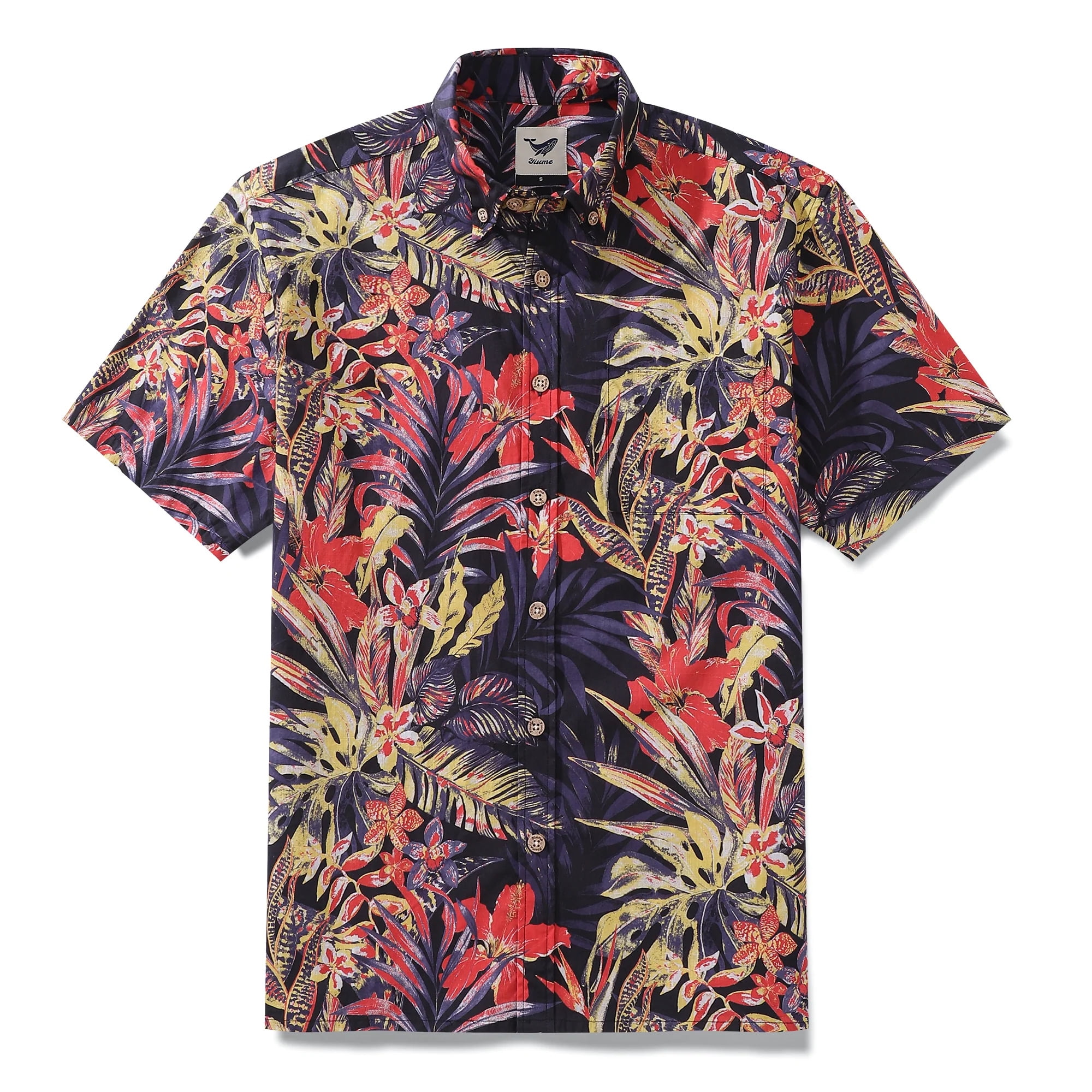 Men's Hawaiian Shirt Summer Night Print Cotton Button-down Short Sleeve ...