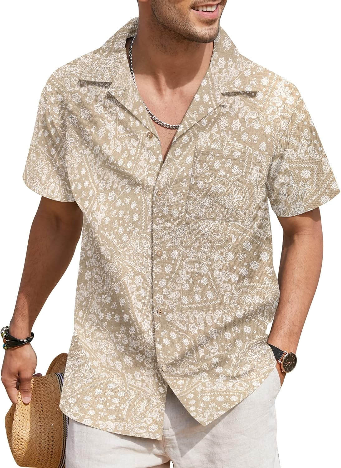 Men’s Hawaiian Shirt Tropical Floral Print Quick-Dry Polyester ...