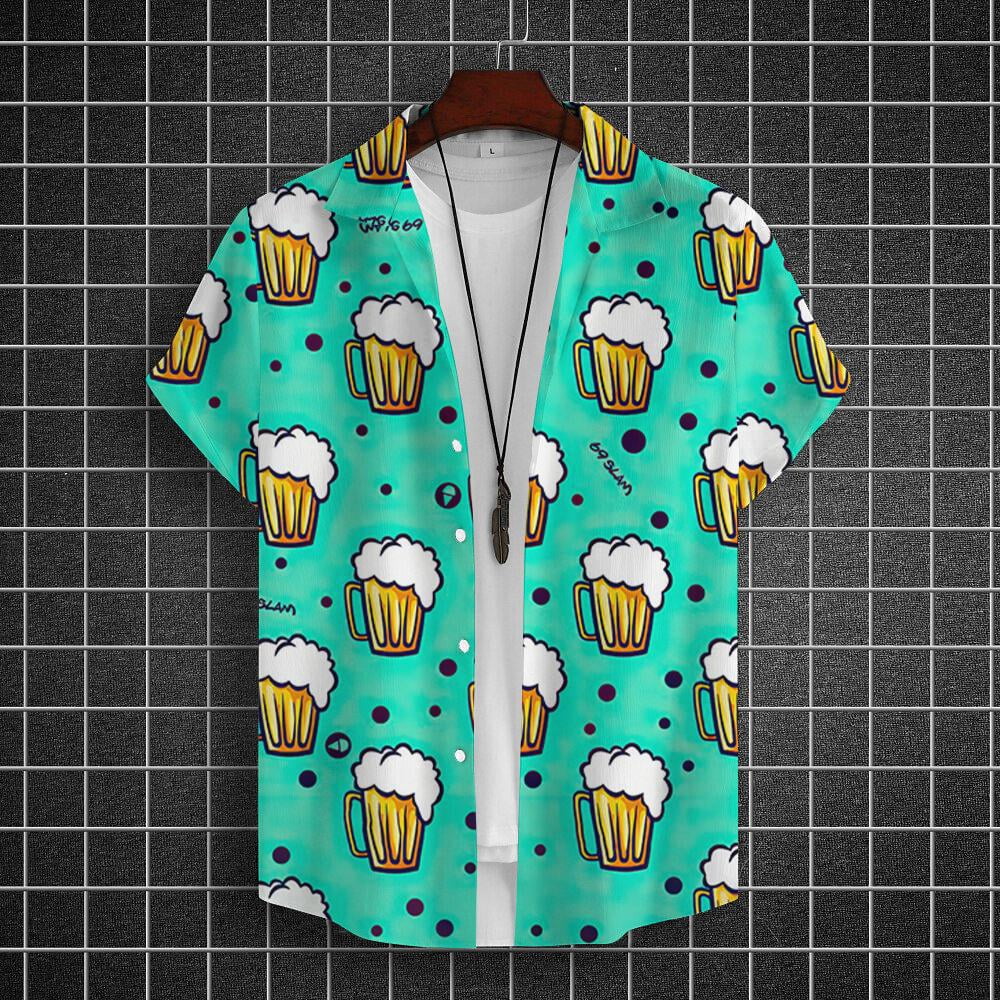 Men's Hawaiian Shirts 3D Print Intensive Beer Graphic Fashion Button ...
