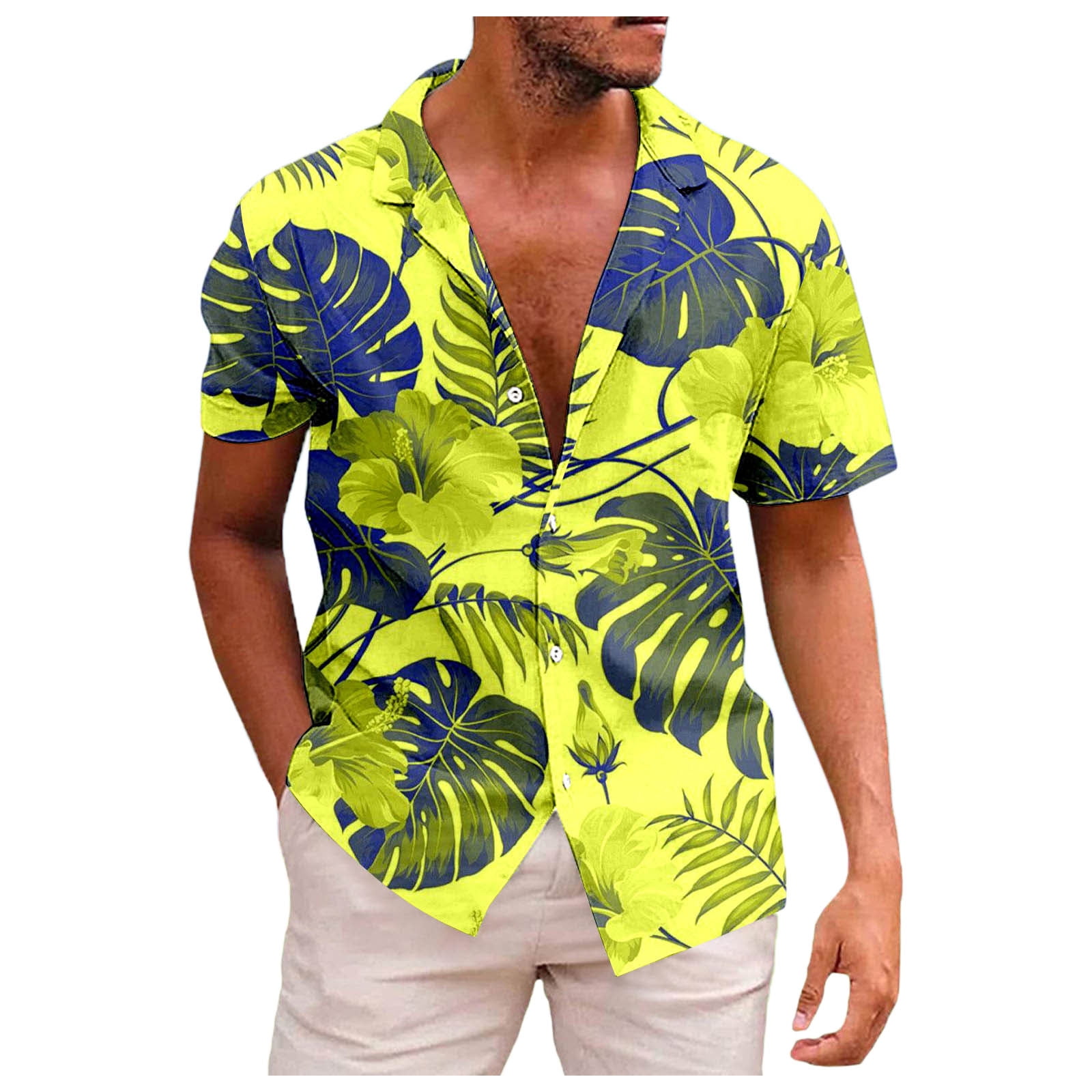 Mens Hawaiian Shirts Short Sleeve Summer Casual Floral Printing Beach
