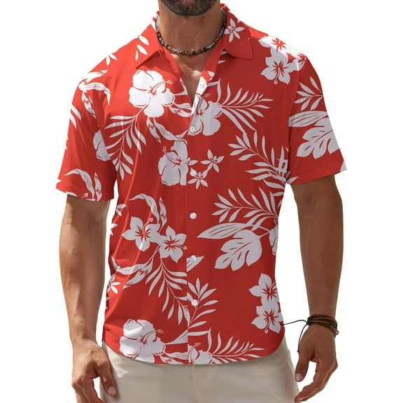 Enjoytime Men's Shirts Hawaiian Printed Short Sleeve Collar Button Down ...