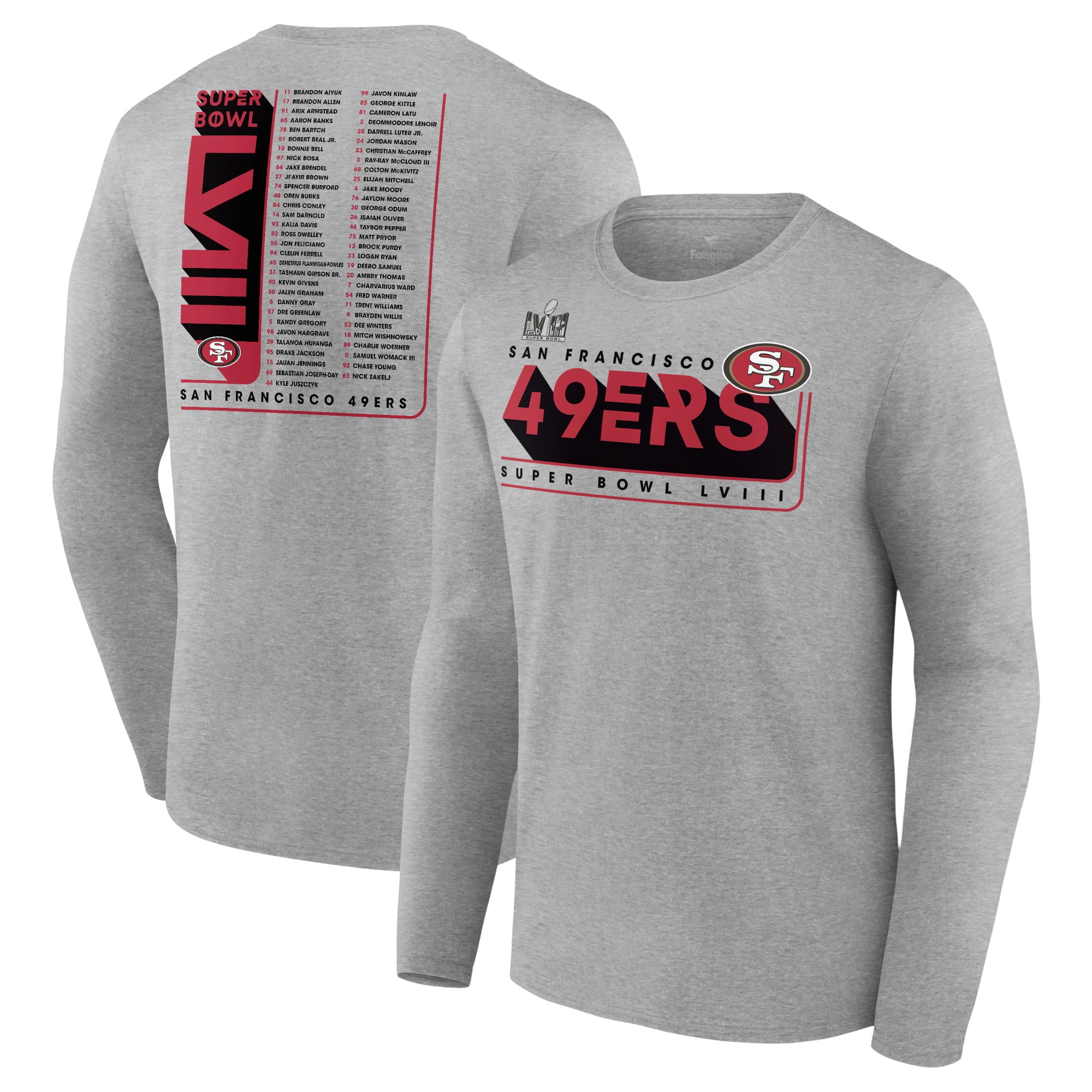 Men's Heather Charcoal San Francisco 49ers Super Bowl LVIII Roster Long ...