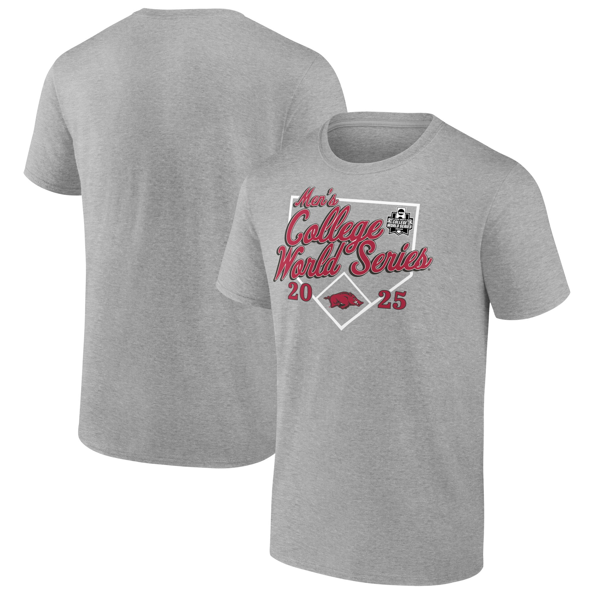 Men's Heather Gray Arkansas Razorbacks 2025 NCAA Baseball Men's College ...