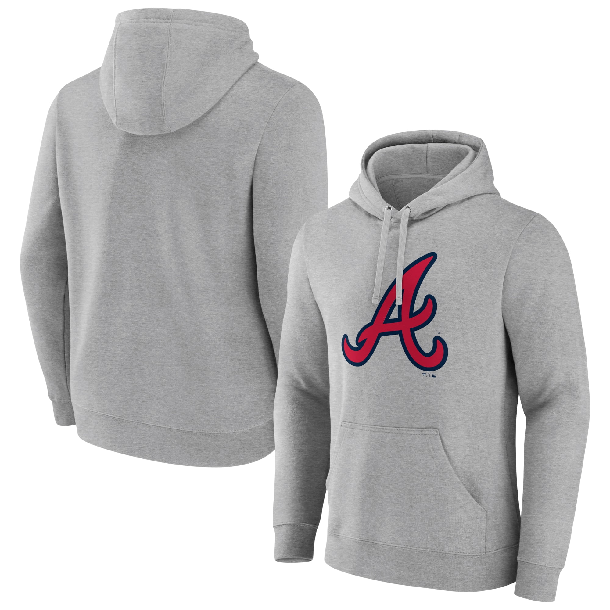 Men's Heather Gray Atlanta Braves Official Logo Fitted Pullover Hoodie ...