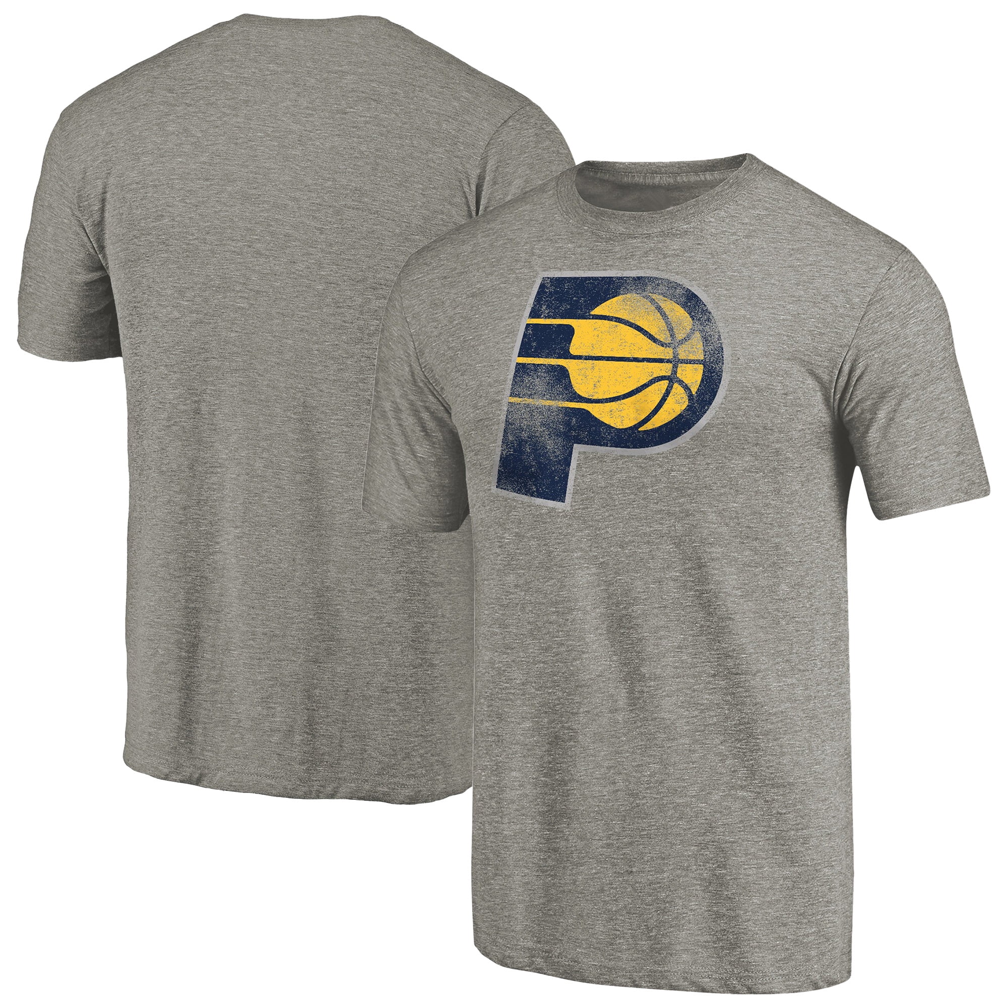 Men's Heather Gray Indiana Pacers Distressed Team Logo Tri-Blend T ...