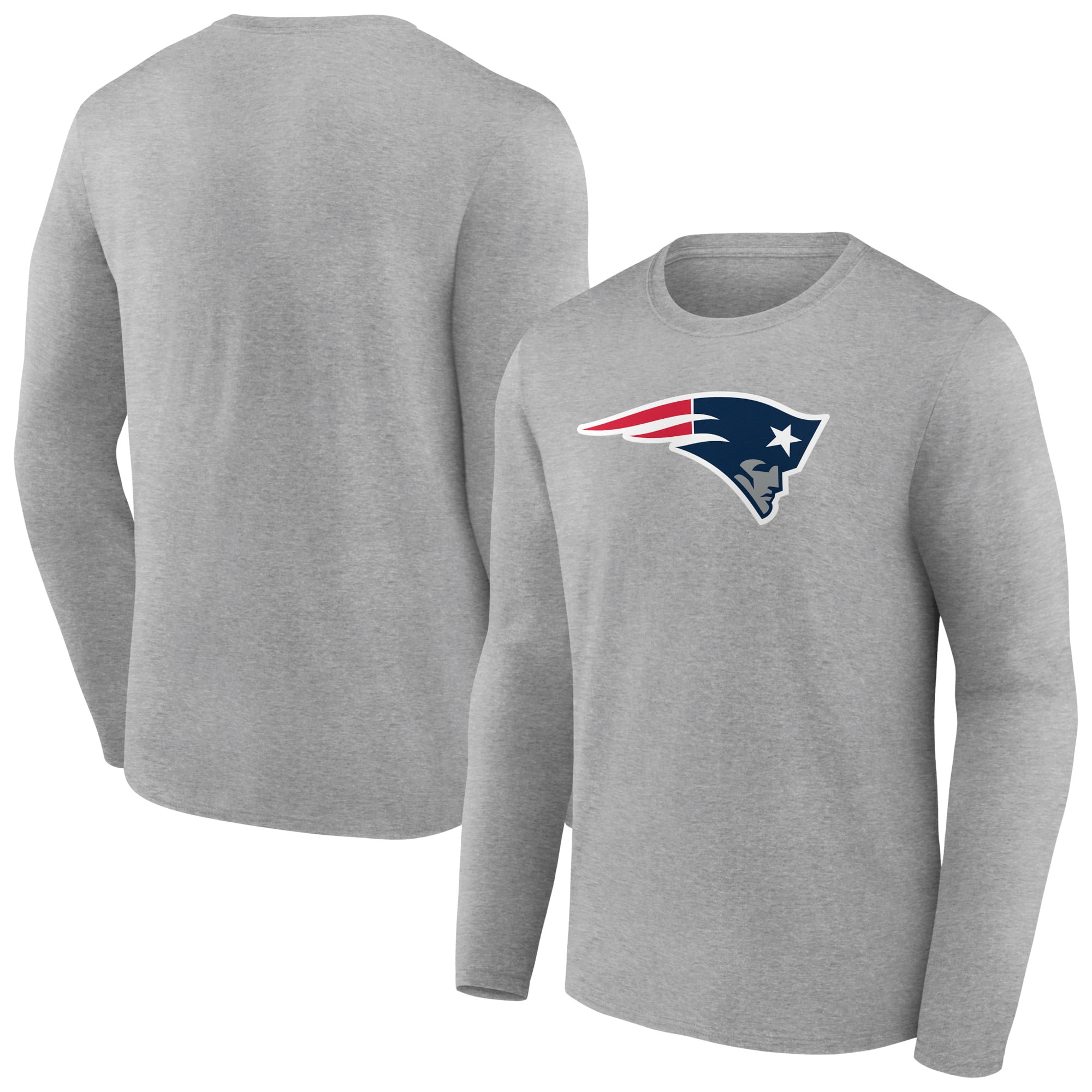 Men's Heather Gray New England Patriots Primary Team Logo Long Sleeve T ...