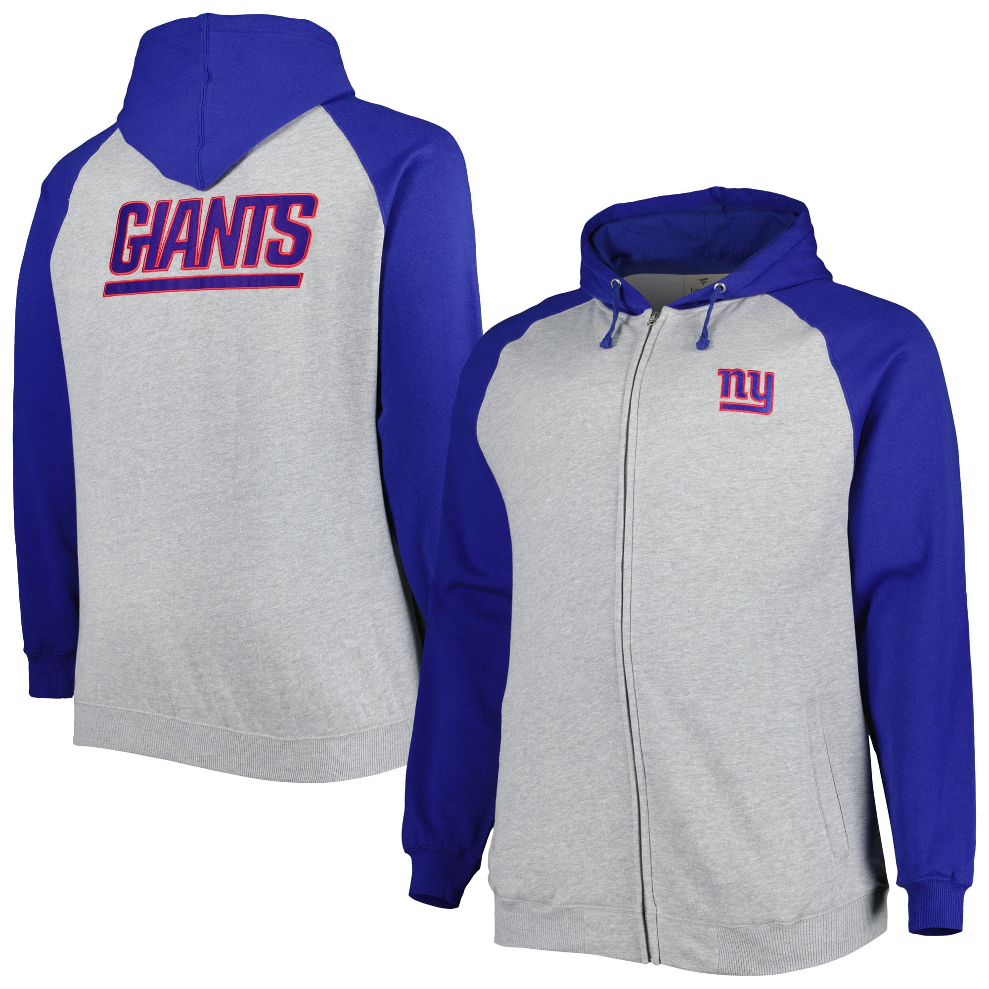 Men's Heather Gray New York Giants Big & Tall Fleece Raglan Full-Zip ...