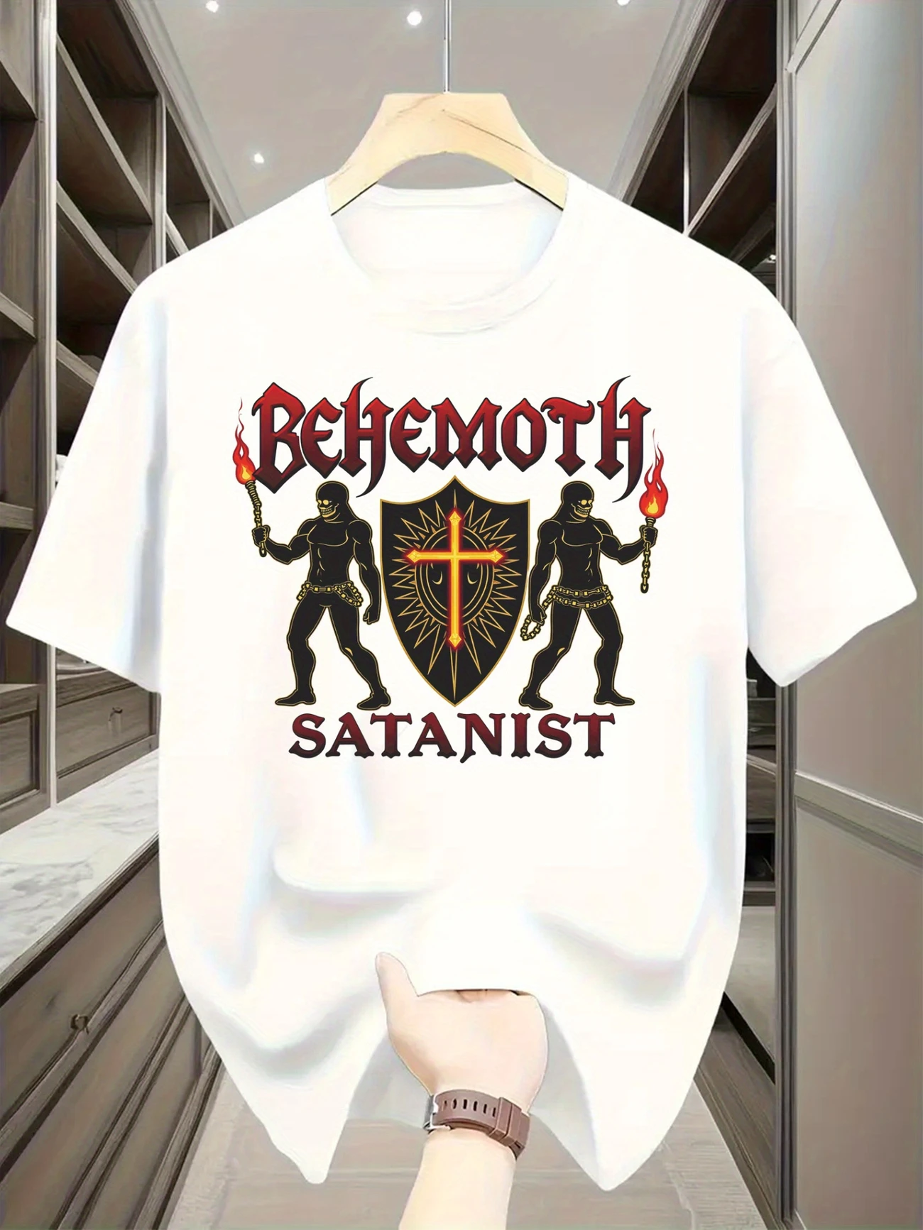 Men's Heavy Metal Graphic T-Shirt - BEHEMOTH SATANIC Design with ...
