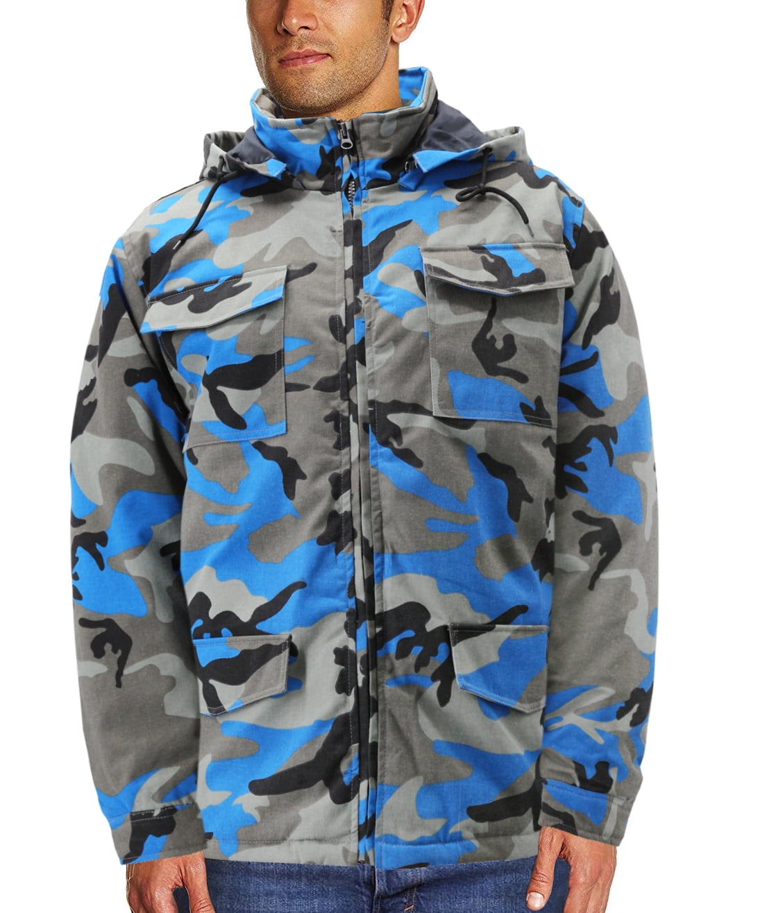 Men's Heavyweight Army Hunting Camo Removable Hood Quilted Insulated ...