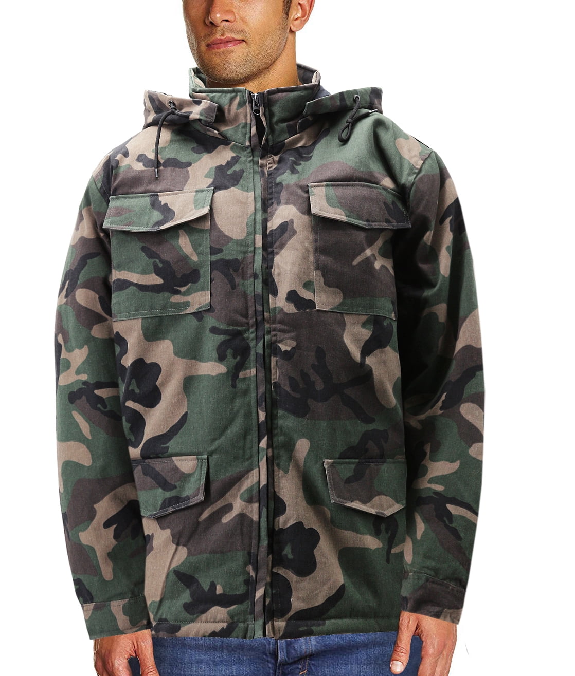 Men's Heavyweight Army Hunting Camo Removable Hood Quilted Insulated ...