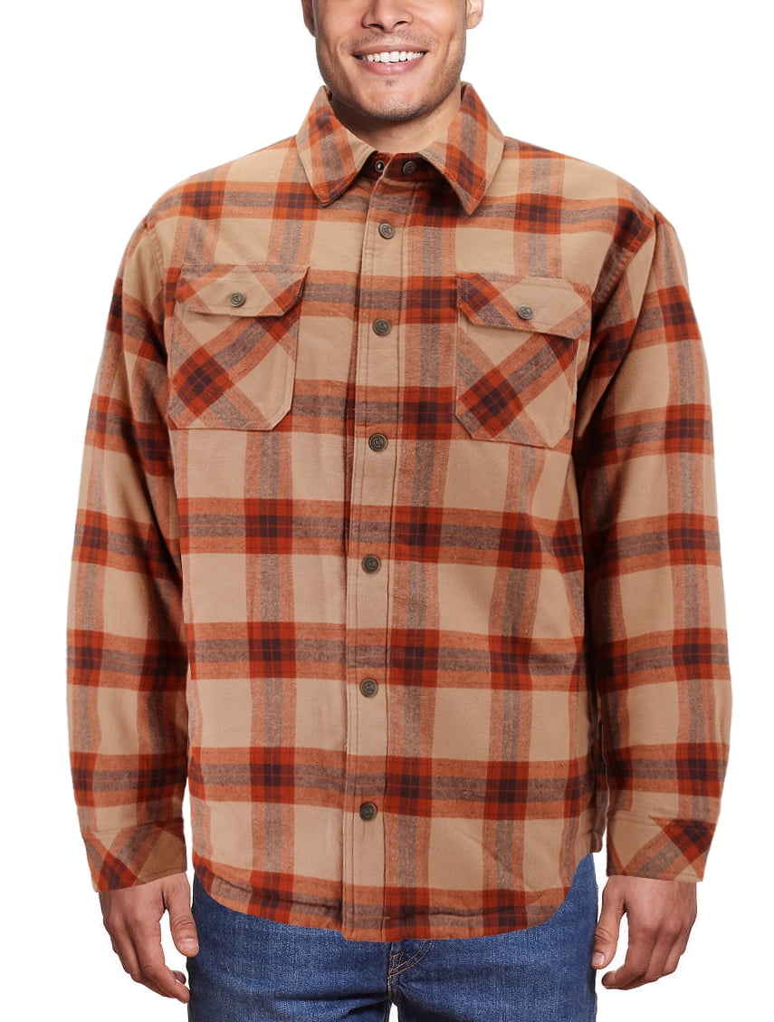 Men's Heavyweight Cotton Flannel Warm Sherpa Lined Snap Button Plaid ...