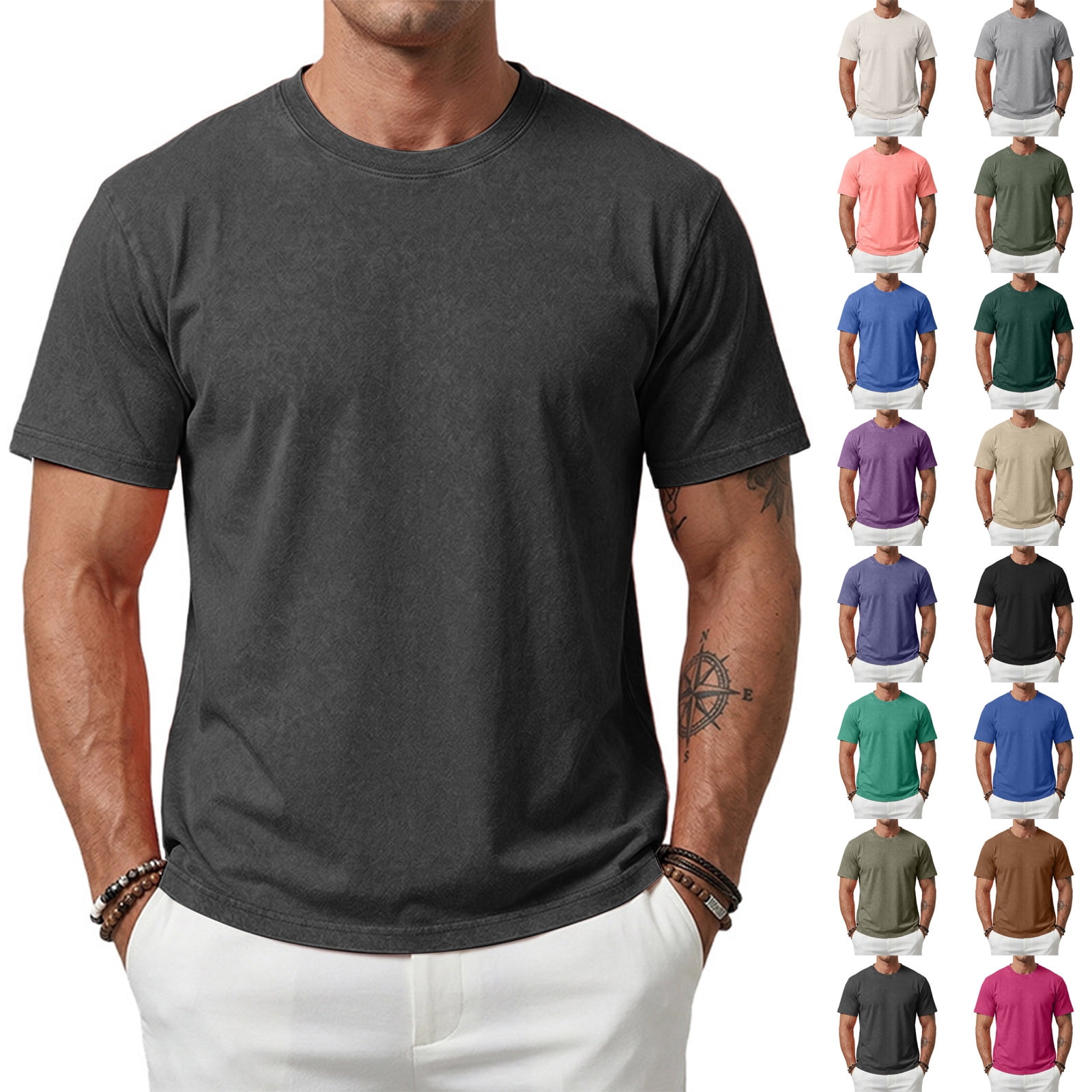 Men's Heavyweight Cotton T-shirt with Classic Crew Neck and Short ...