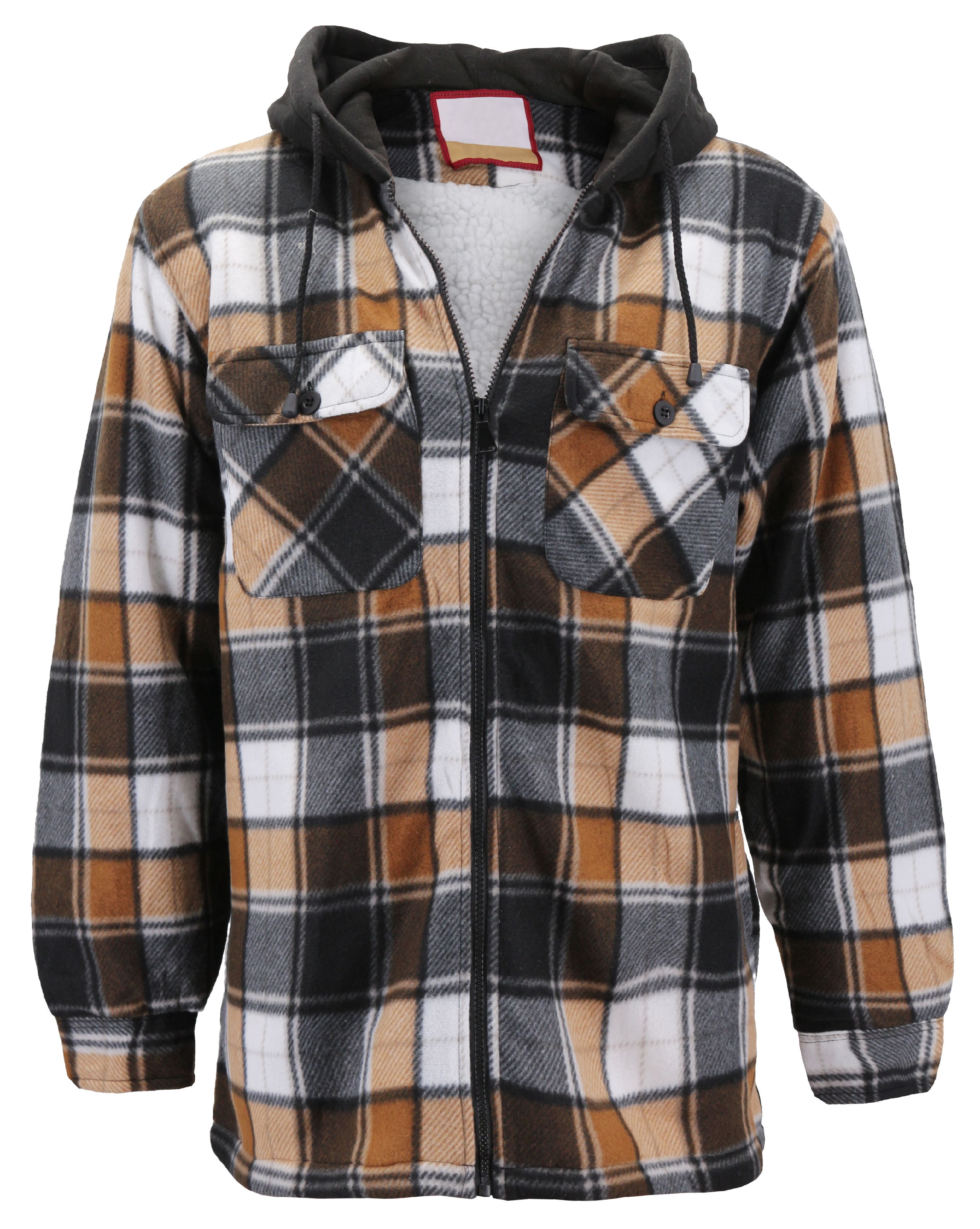 Men's Heavyweight Flannel Zip Up Fleece Lined Plaid Sherpa Hoodie ...