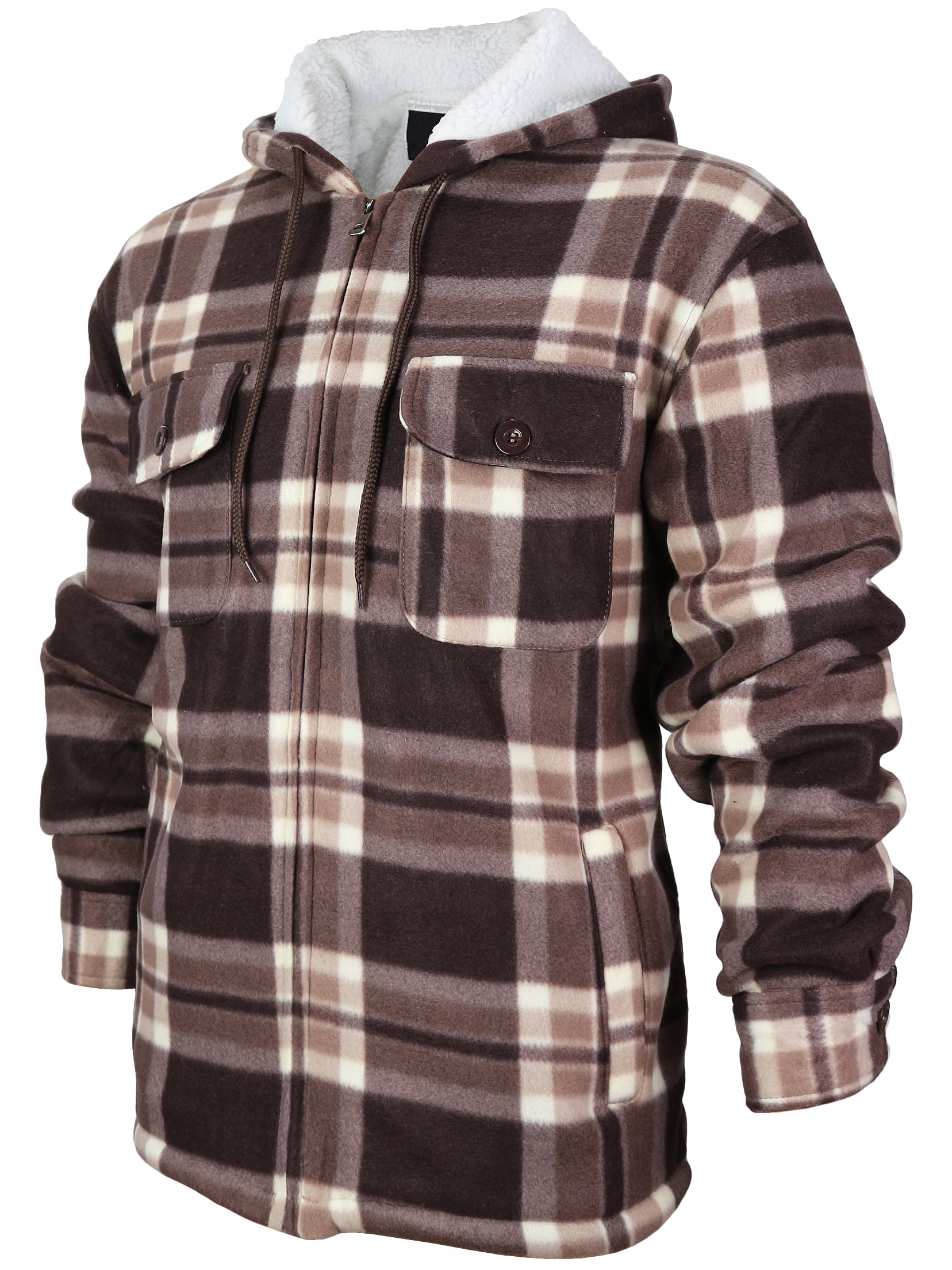 Men's Heavyweight Flannel Zip Up Fleece Lined Plaid Sherpa Hoodie ...
