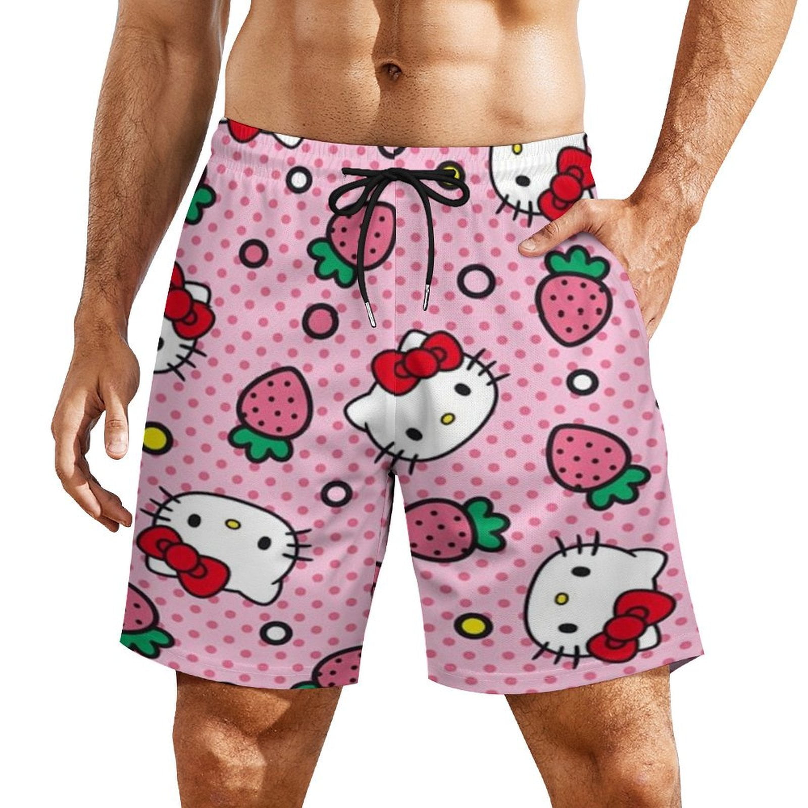 Men's Hello Kitty Beach Shorts With Compression Liner Swim Trunks Quick ...