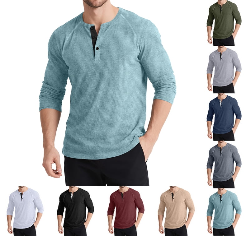 Men's Henley Shirts Casual Long Sleeve Thermal Shirt for Men Slim Fit ...