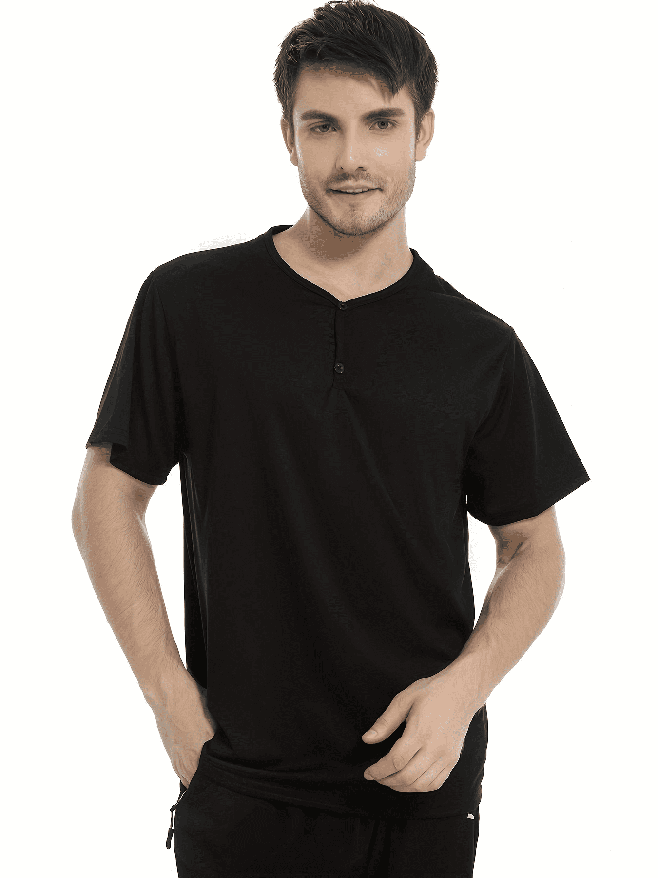 Men's Henley Shirts Short Sleeve Collarless Button T-Shirt Fashion ...