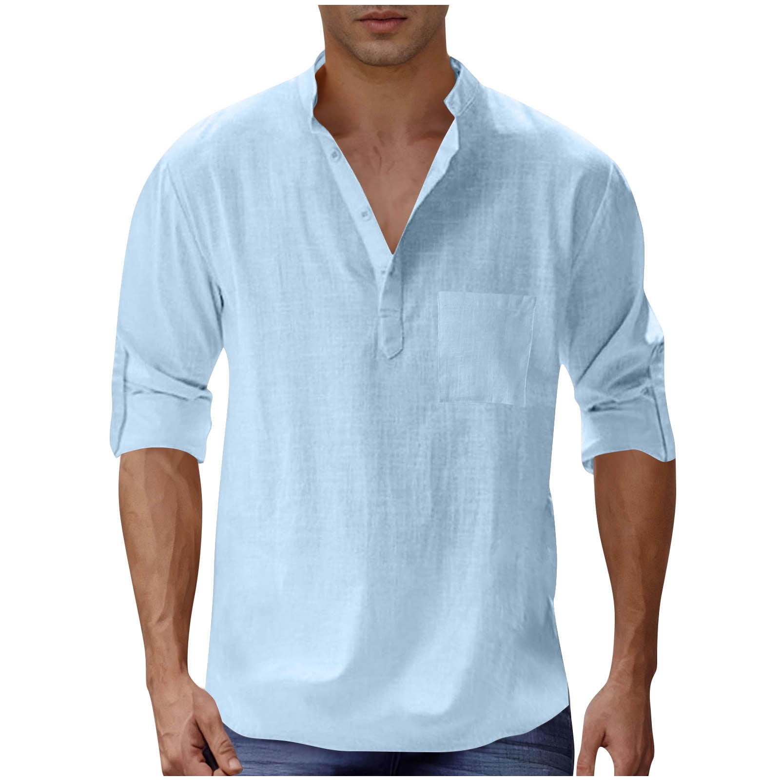 Men's Henley Shirts Summer Casual Button Shirts Big and Tall Long ...