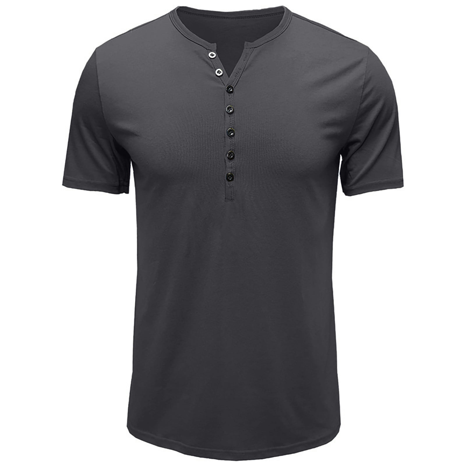 Men's Henley Short Sleeve Cotton Summer T-Shirts V Neck Button Shirts Casual Slim fit Basic Tee ...