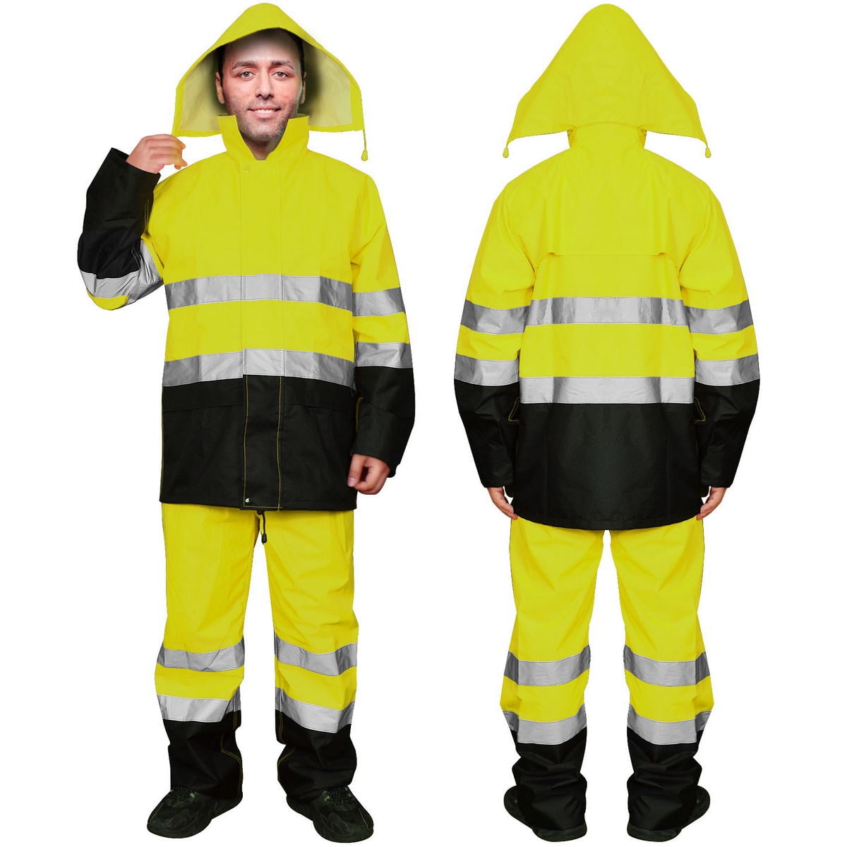 Men's Hi Vis Rain Jacket, Class 3 High Visibility Rain Gear for Men and ...