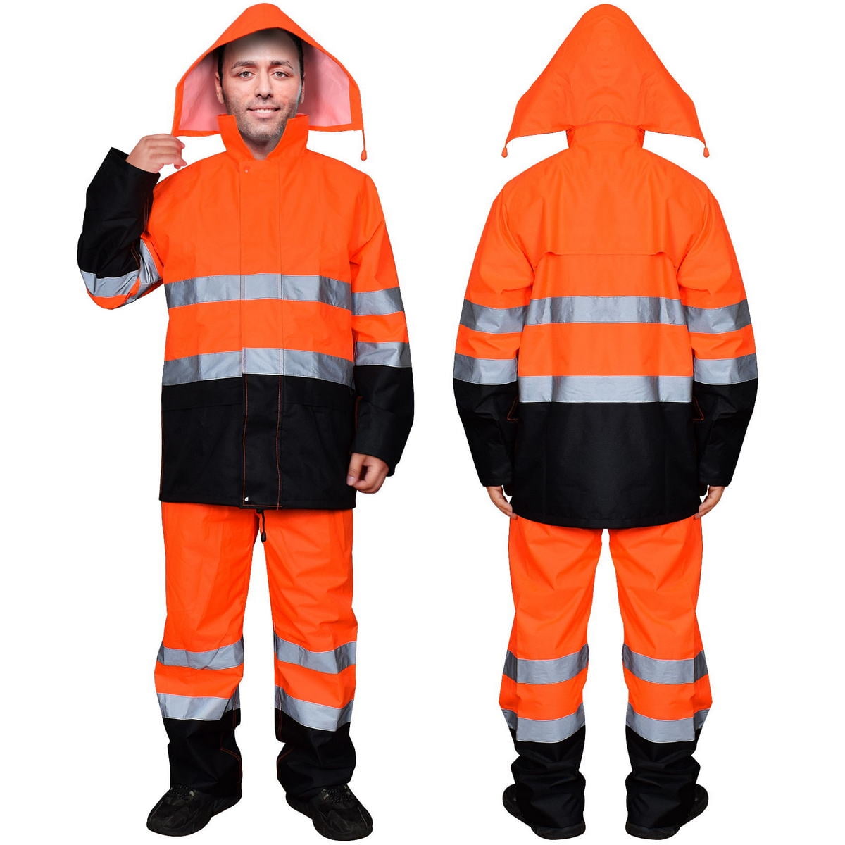 Men's Hi Vis Rain Jacket, Class 3 High Visibility Rain Gear for Men and ...