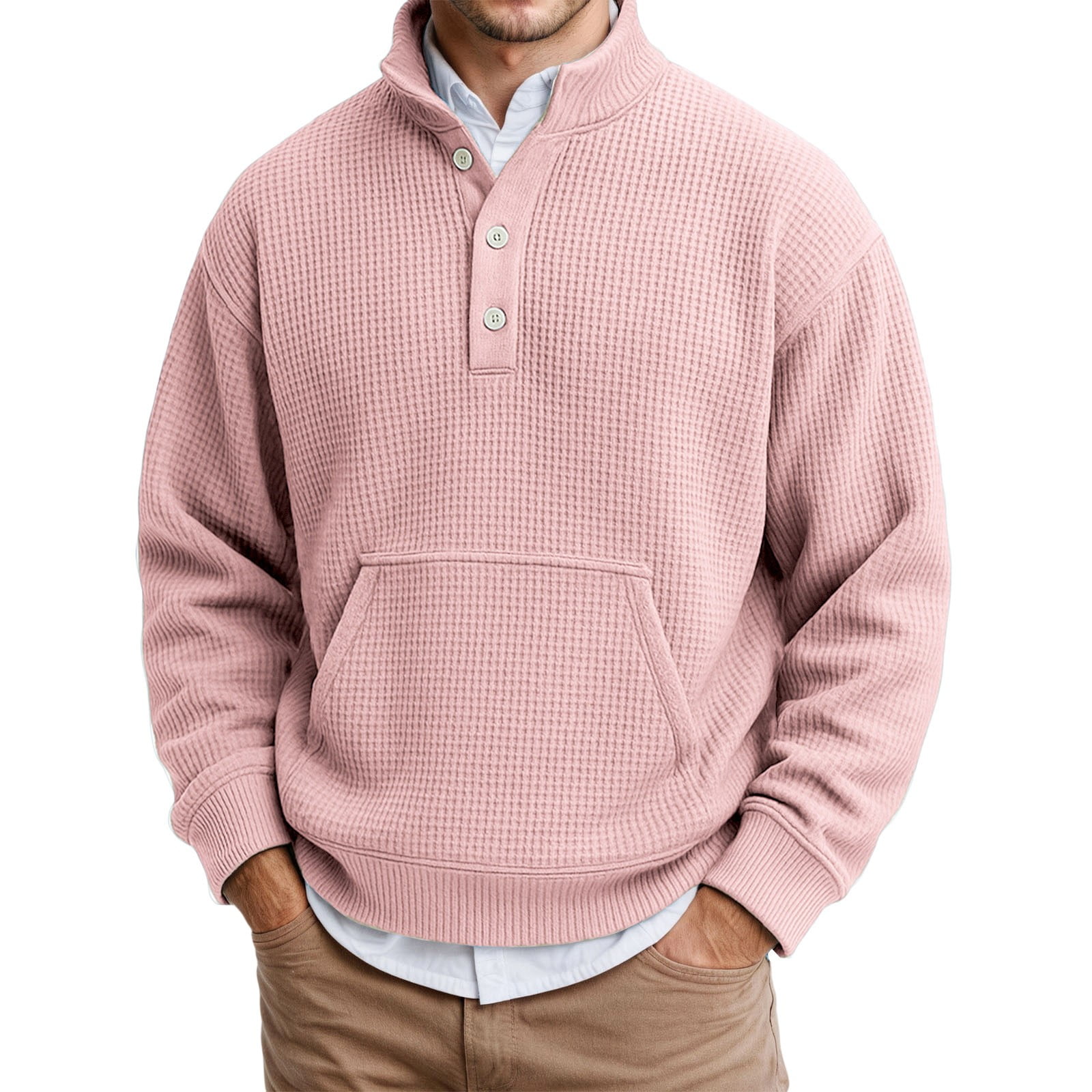 Men's High Neck Button Front Long Sleeve Hoodless Sweatshirt Digital ...