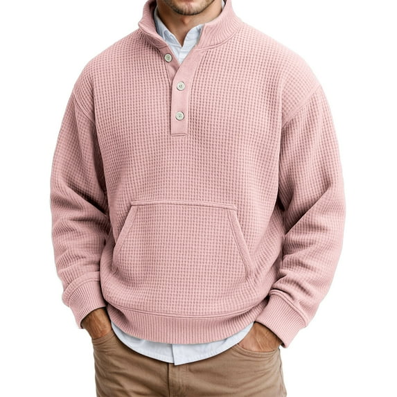 Men's High Neck Button Front Long Sleeve Hoodless Sweatshirt Digital ...