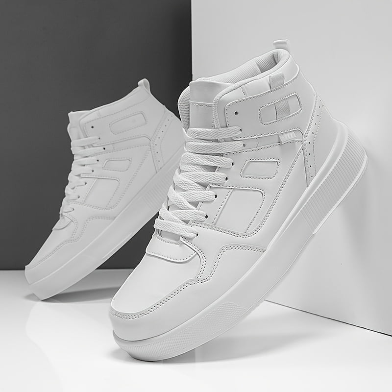 Men’s High Top Lace Up Basketball Sneakers Durable Lightweight Beige PU ...