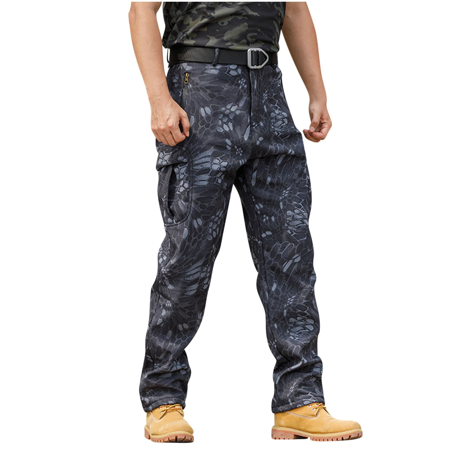 Men's Hiking Cargo Pants Fleece Lined Softshell Hiking Pant with ...