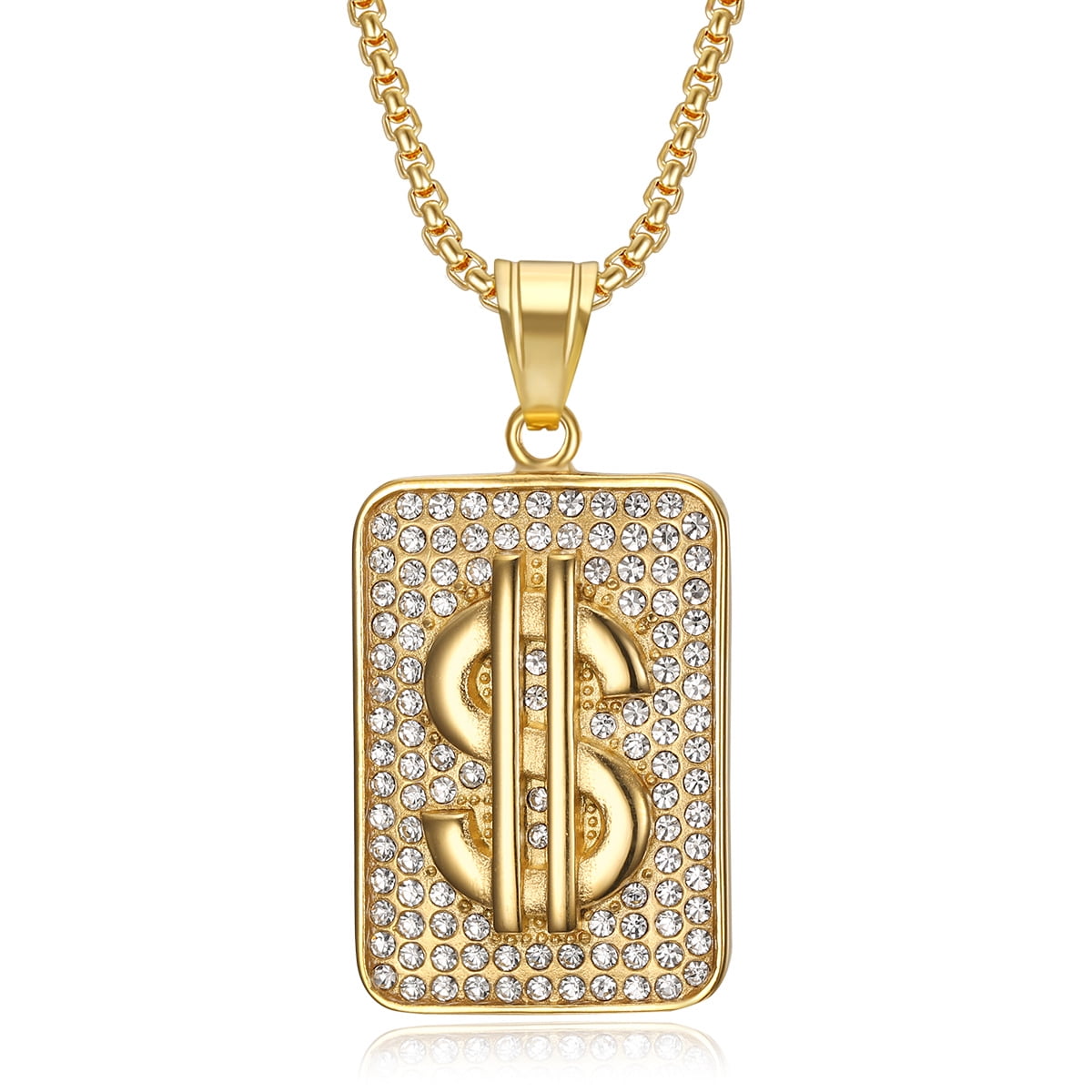 Men's Hip Hop Iced Out Dollar Sign Money 14K Yellow Gold Pendant ...