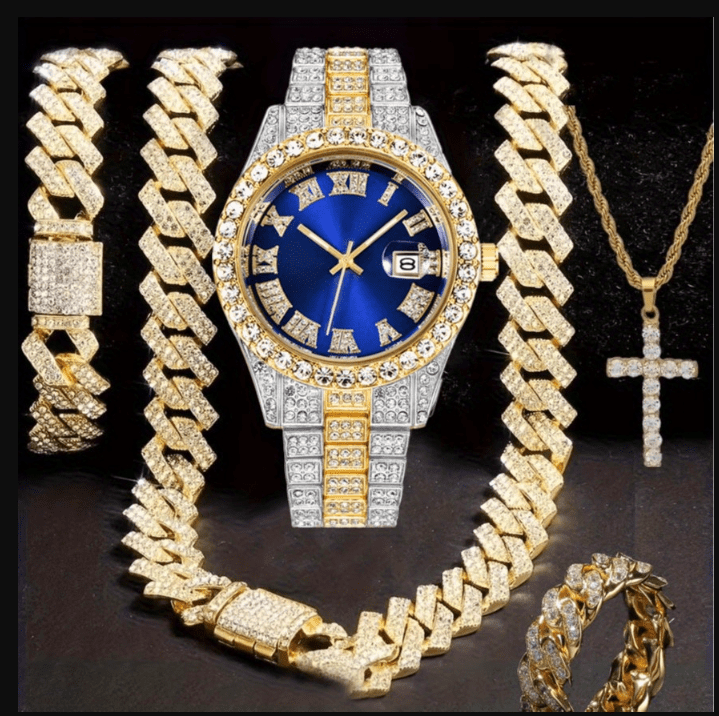 Men's Hip Hop Jewelry Set, Cuban Link chain, Pendant Necklace, Matching ...