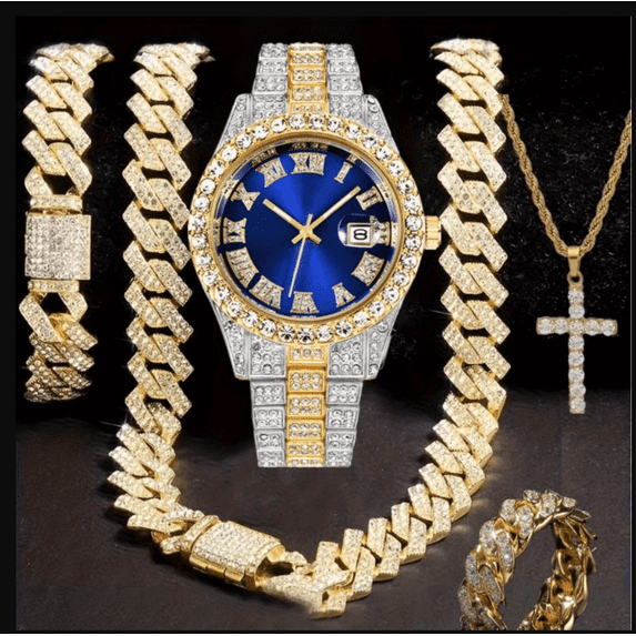 Men's Hip Hop Jewelry Set, Cuban Link chain, Pendant Necklace, Matching ...