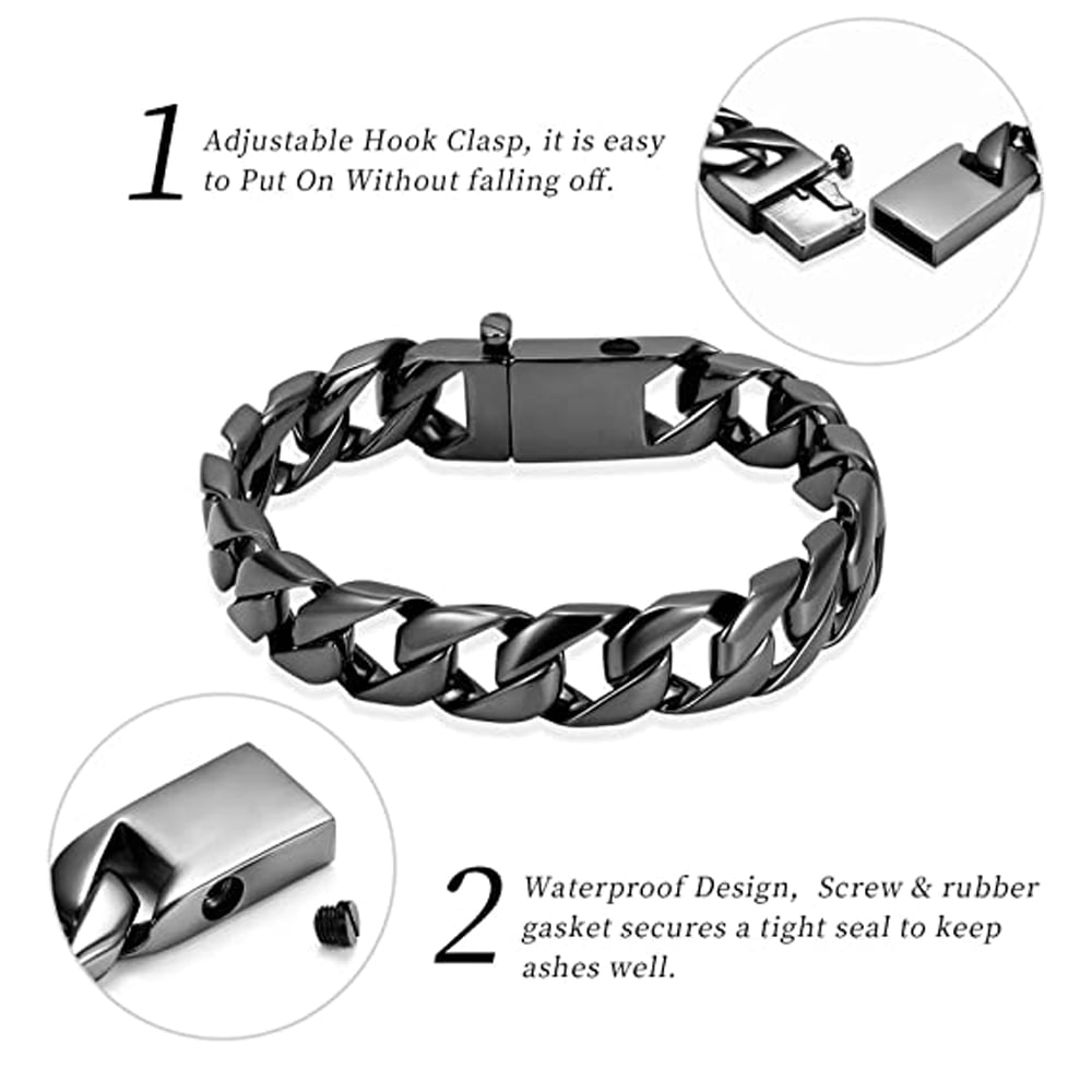Men's Hip Hop Stainless Steel Cuban Chain Link Bracelet Cremation ...