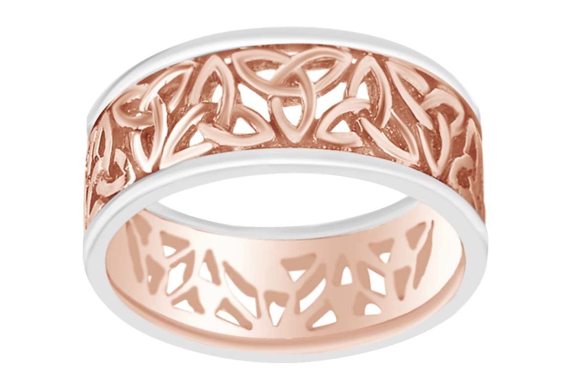 AFFY Men's Hip Hop Two Tone Trinity Wedding Band Ring In 14k Solid Rose ...