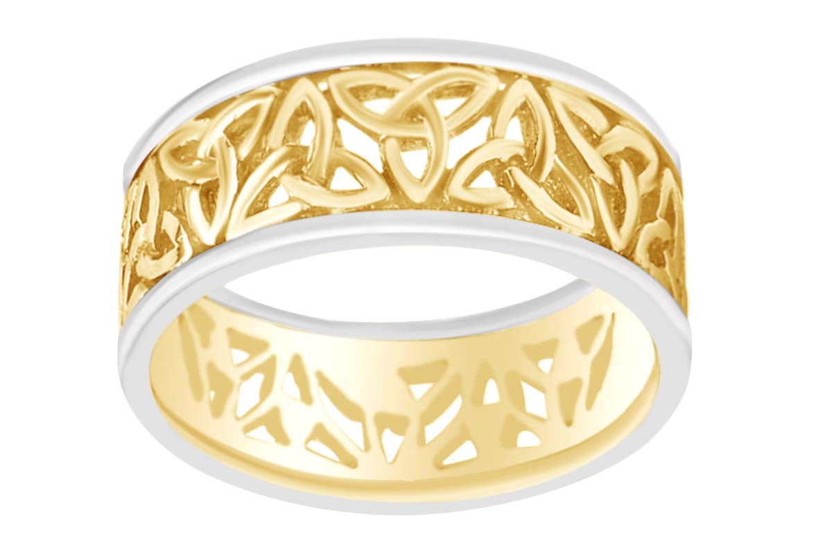AFFY Men's Hip Hop Two Tone Trinity Wedding Band Ring In 14k Solid ...