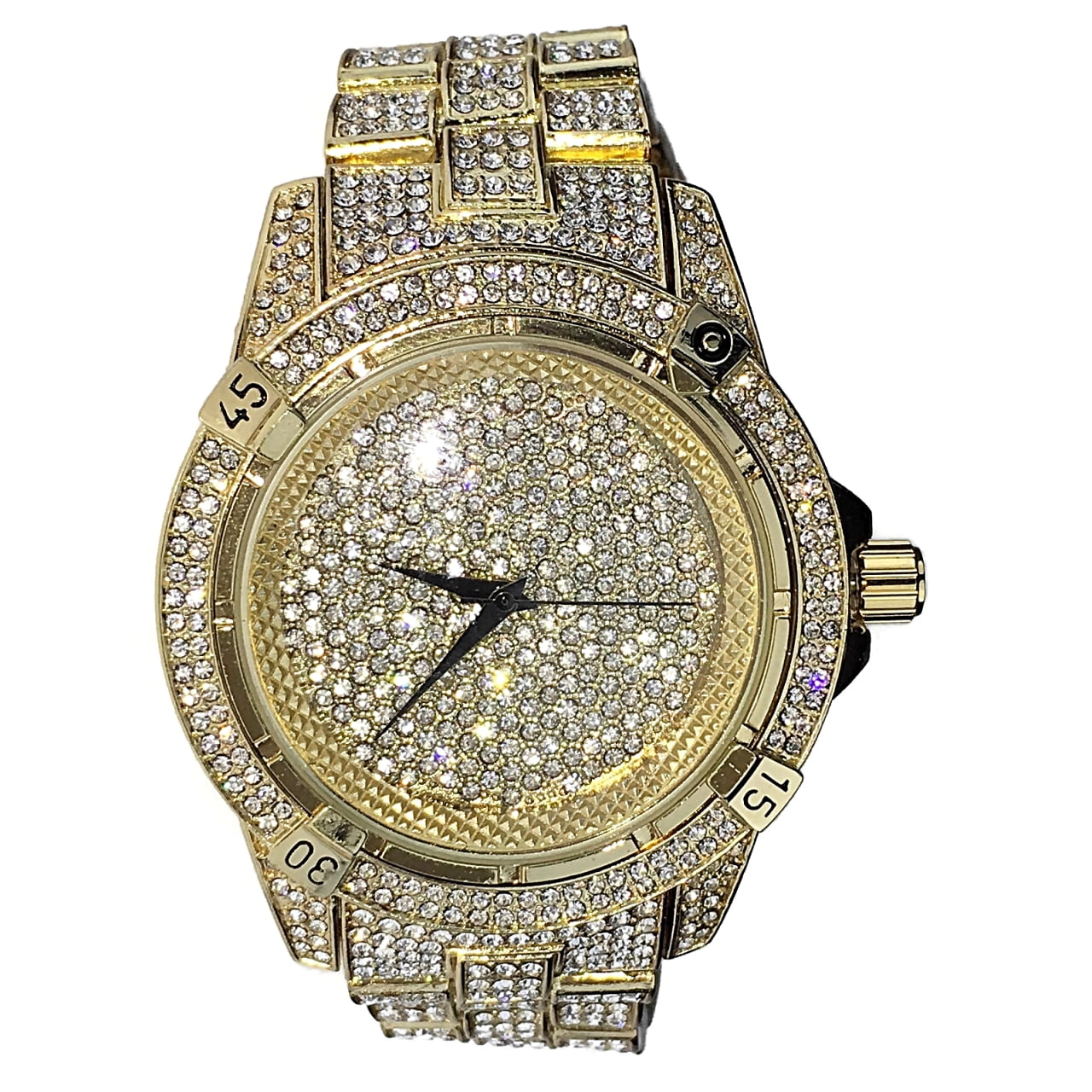 Men's Hip Hop Watch Big Face Heavy Ice Micro Pave Blinged-Out Gold ...