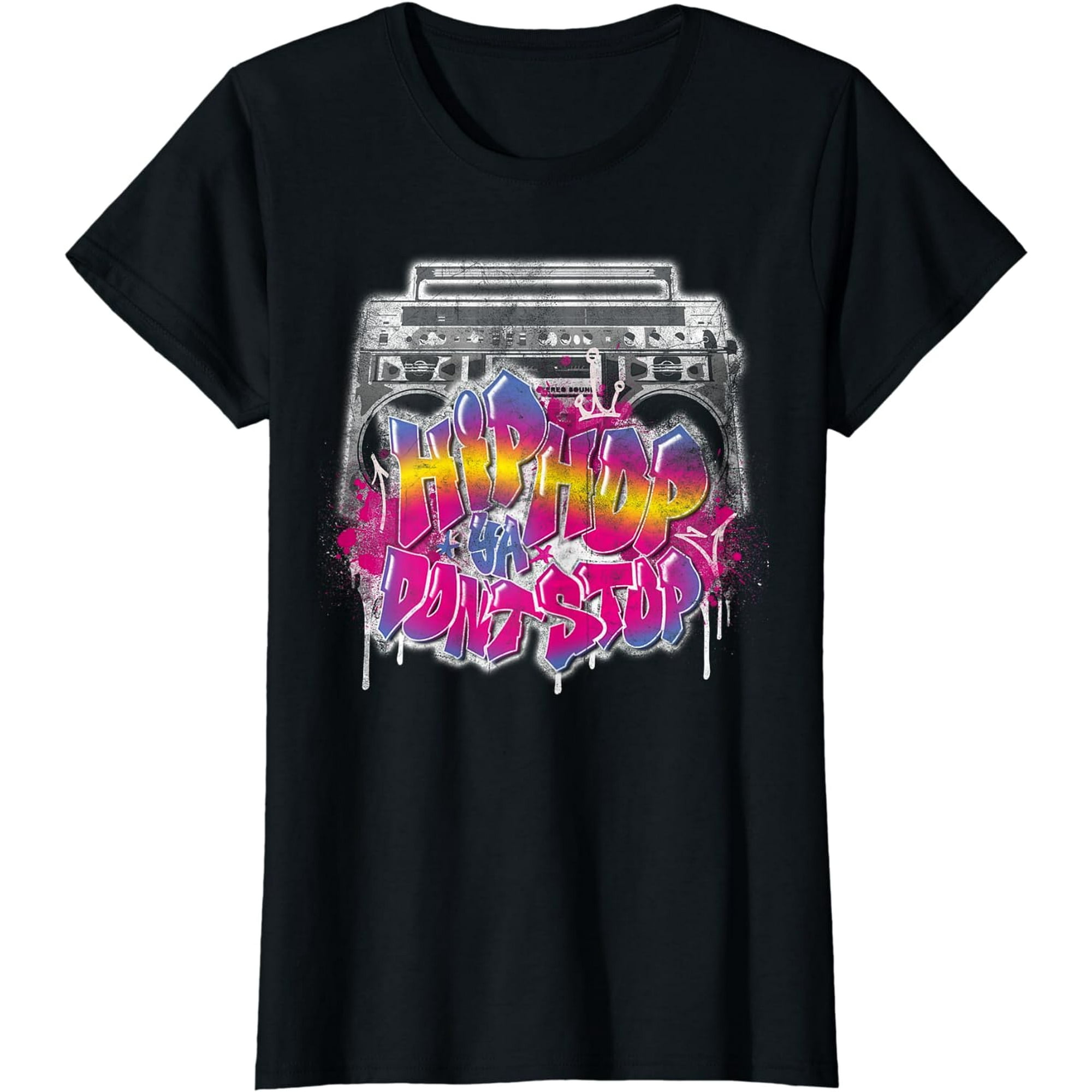 Men's Hip Hop Ya Don't Stop Old School 80s 90s Boombox Black T-shirt Short Sleeve Tee - Walmart.com
