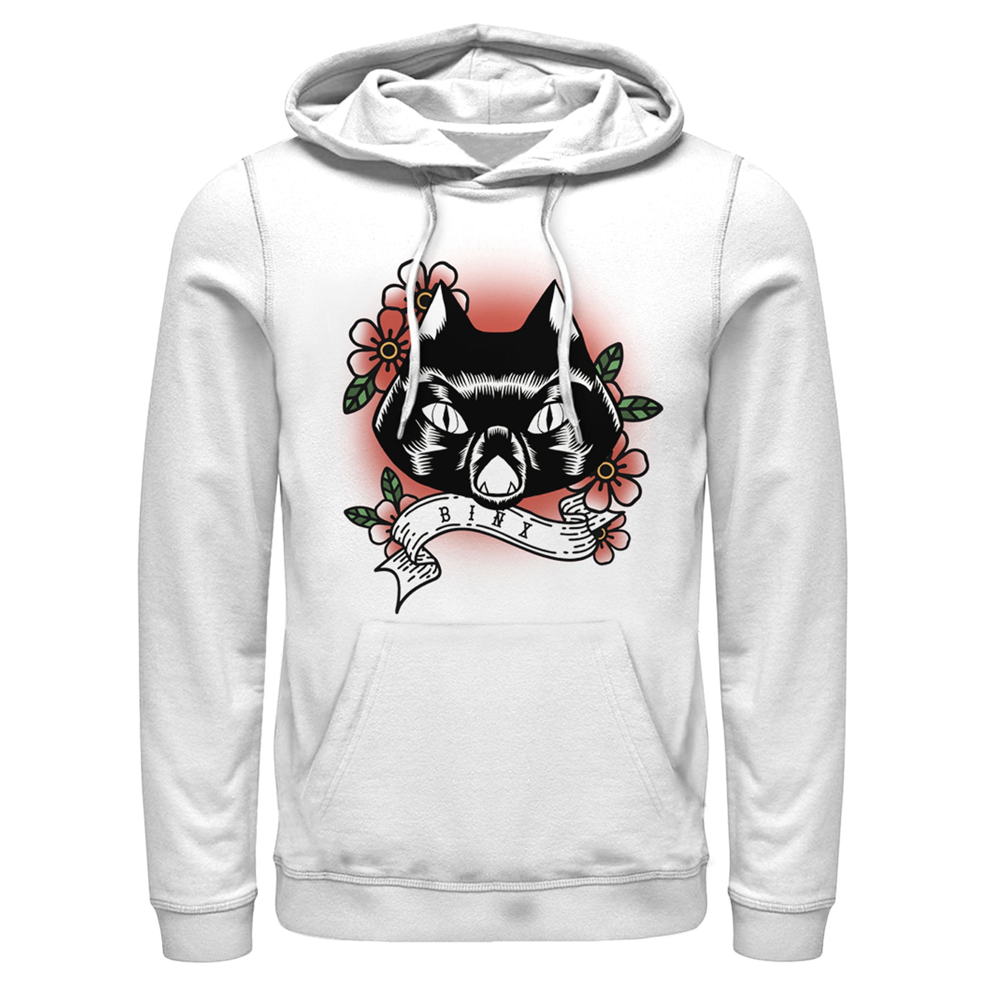 Men's Hocus Pocus Binx Flower Tattoo Pull Over Hoodie White Large ...