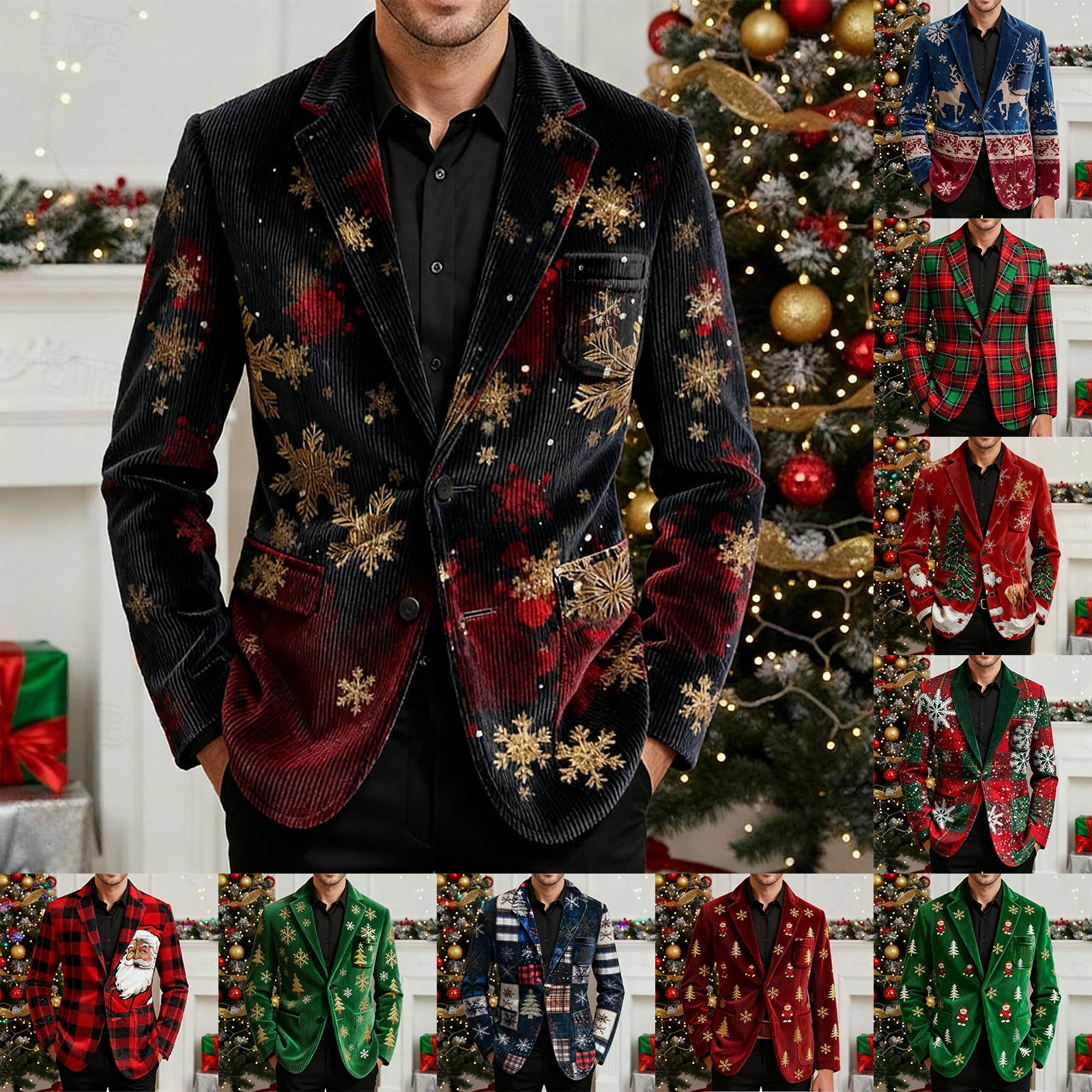 Men's Holiday Party Blazer Corduroy Suit Jacket 3 Button Slim Fit ...