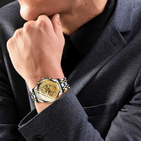 Men's Hollow Dial Quartz Watch with Stainless Steel Strap for Everyday ...