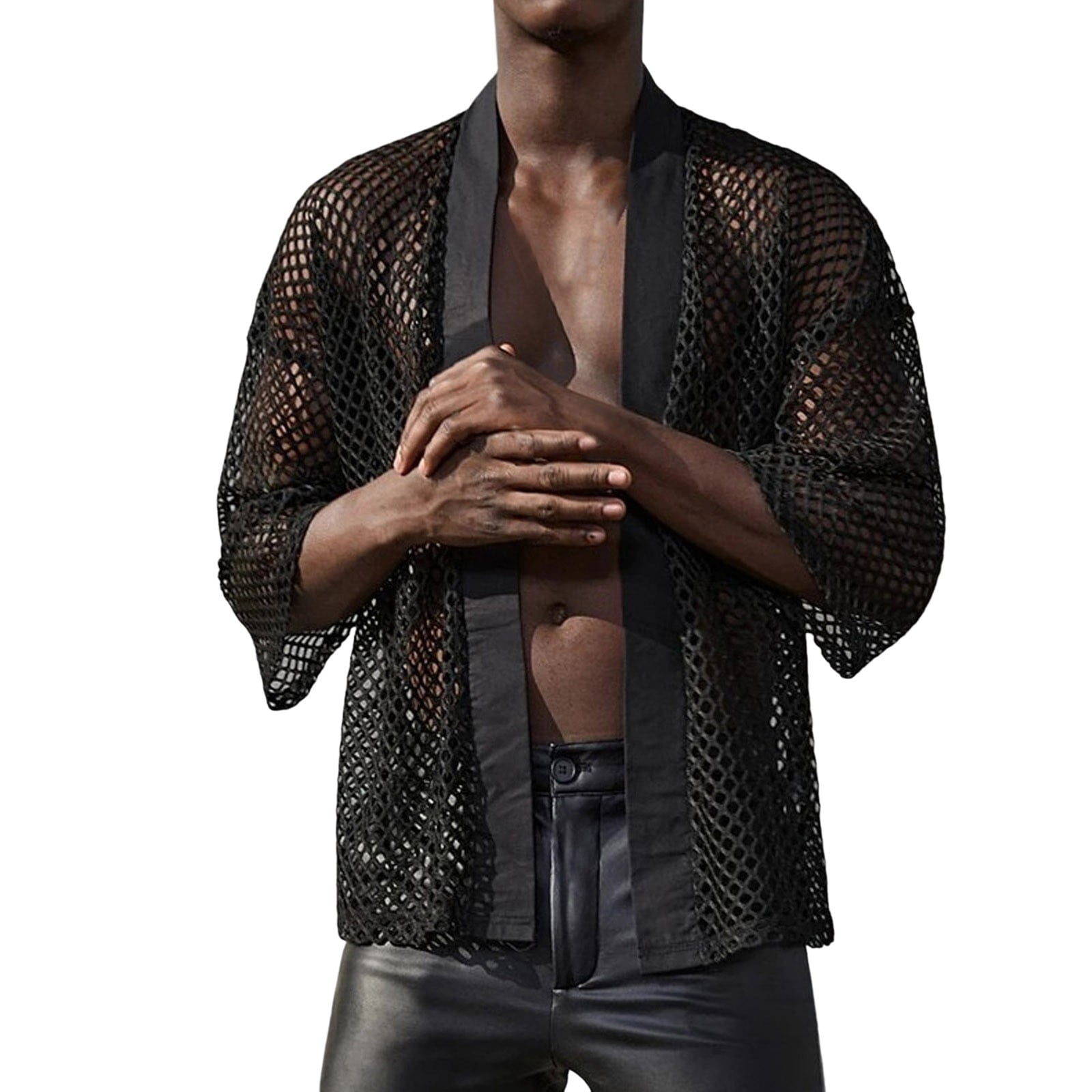 Men's Hollowed Out Mesh Long Sleeve Shirt - Sexy Fashionable Top, Mesh ...
